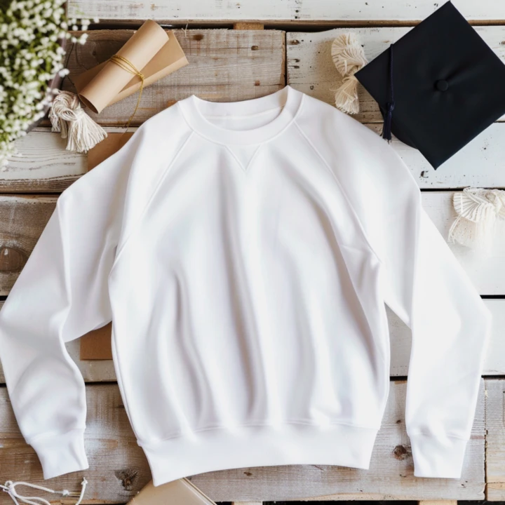 Flat Lay White Sweatshirt Mockup Front View Template
