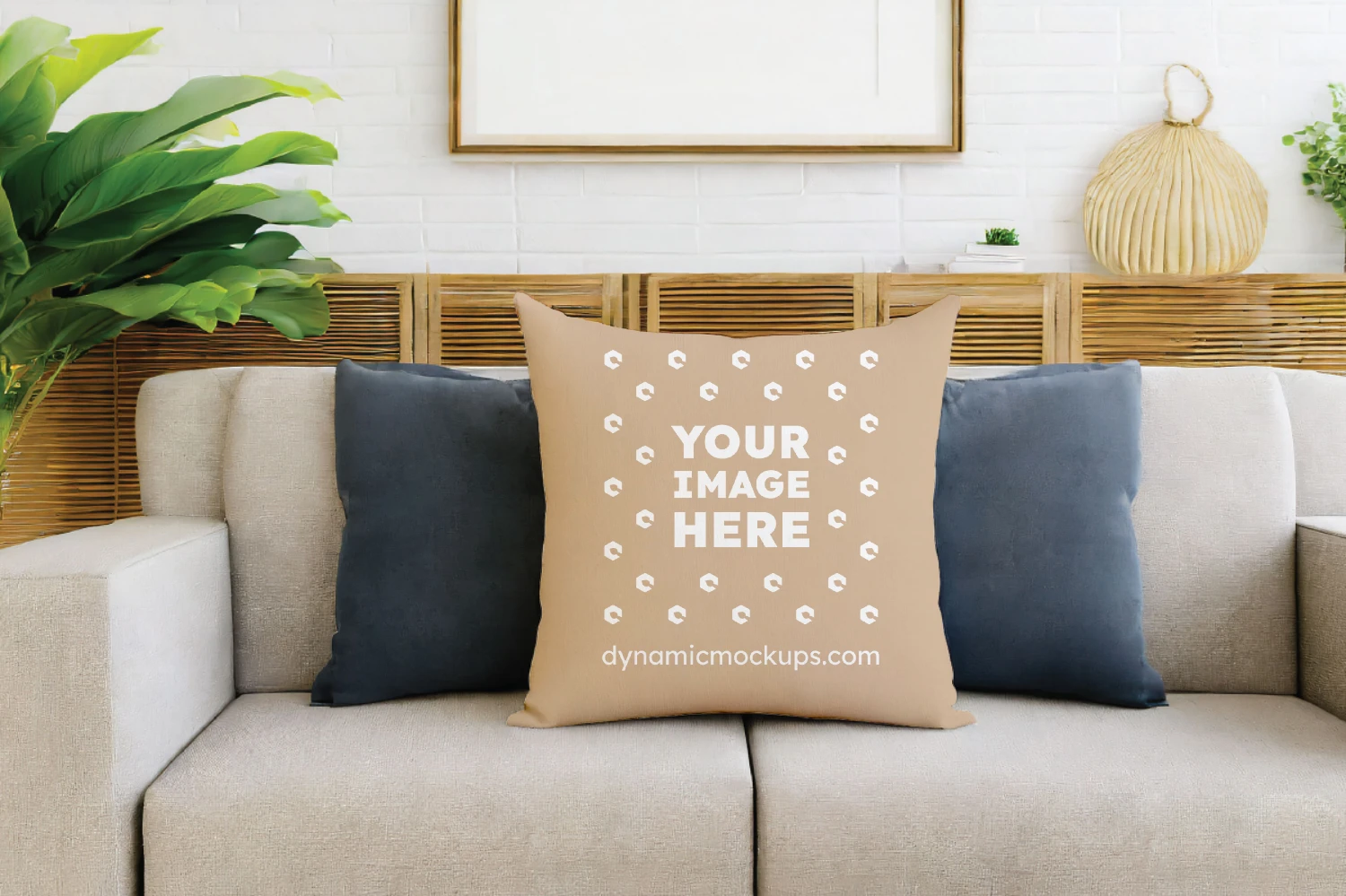 Beige Square Pillow Cover Mockup Template #1514 + PSD | Use It Now