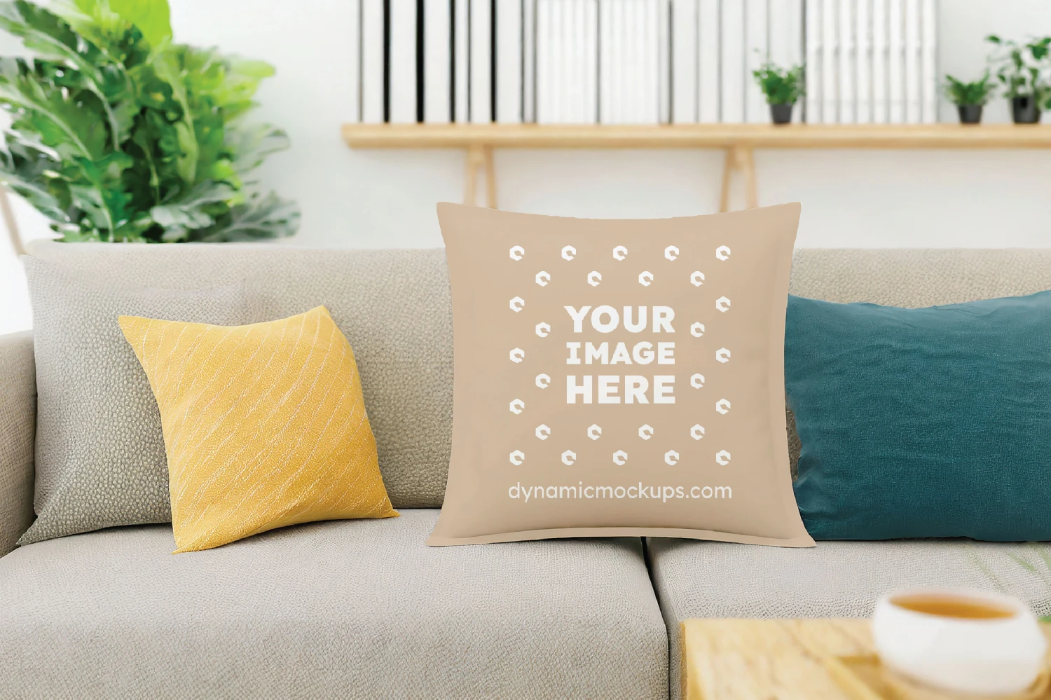 Beige Square Pillow Cover Mockup Template #1527 + PSD | Use It Now