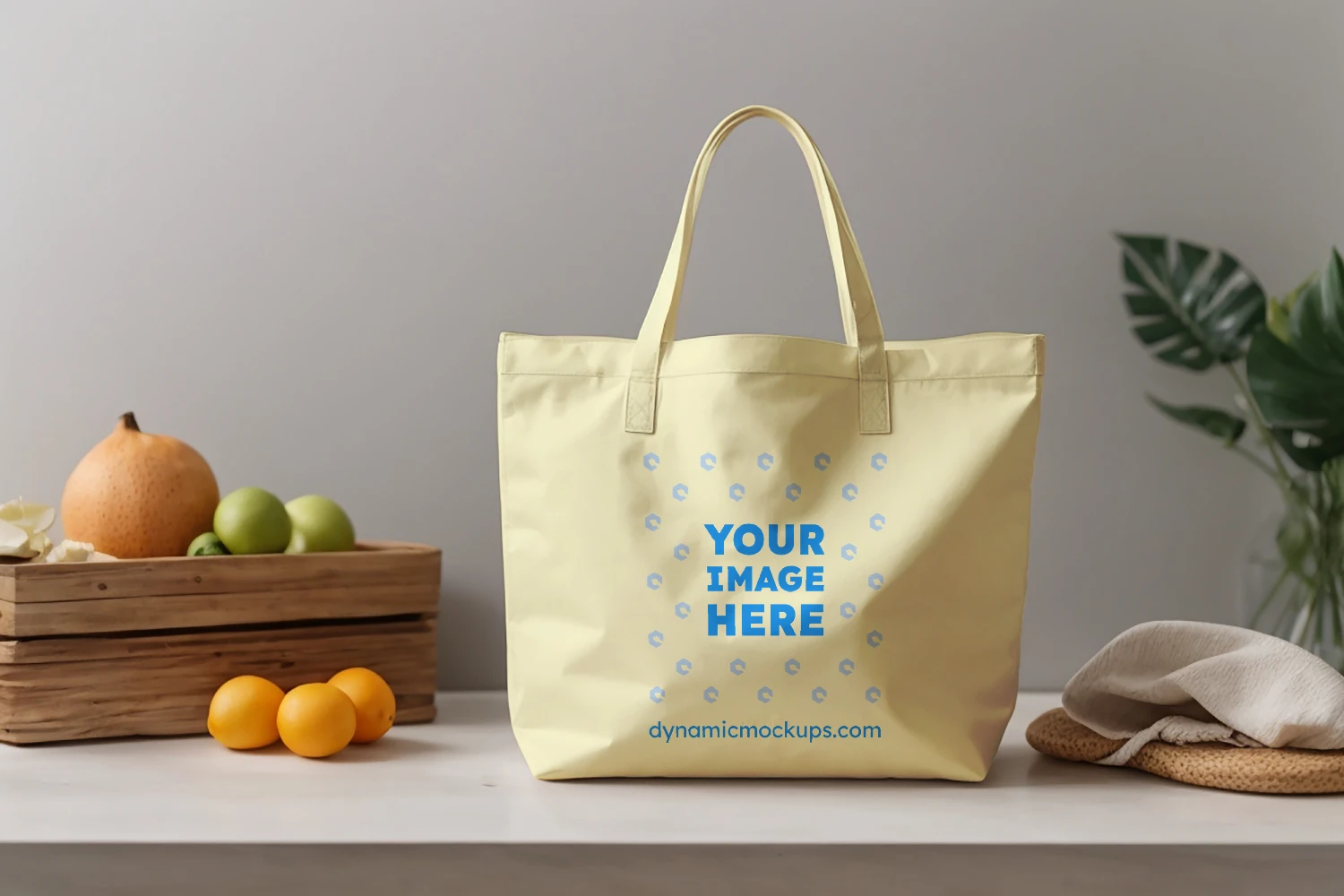 Cream Canvas Tote Bag Mockup Front View Template #675 + PSD | Use It Now