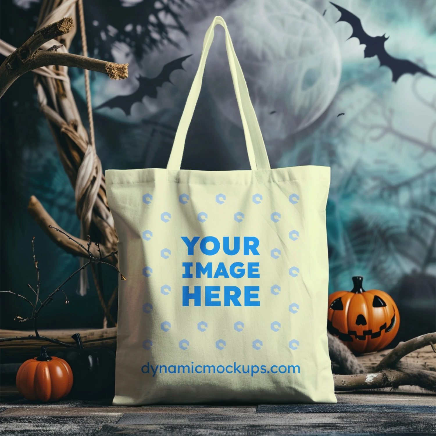 Cream Canvas Tote Bag Mockup Front View Template #684 + PSD | Use It Now