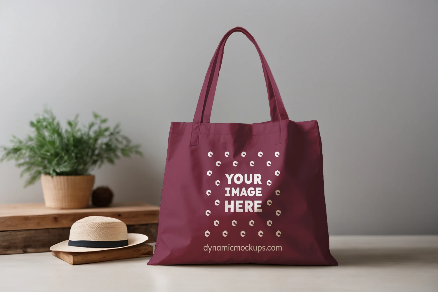 Maroon Canvas Tote Bag Mockup Front View Template #633 + PSD | Use It Now