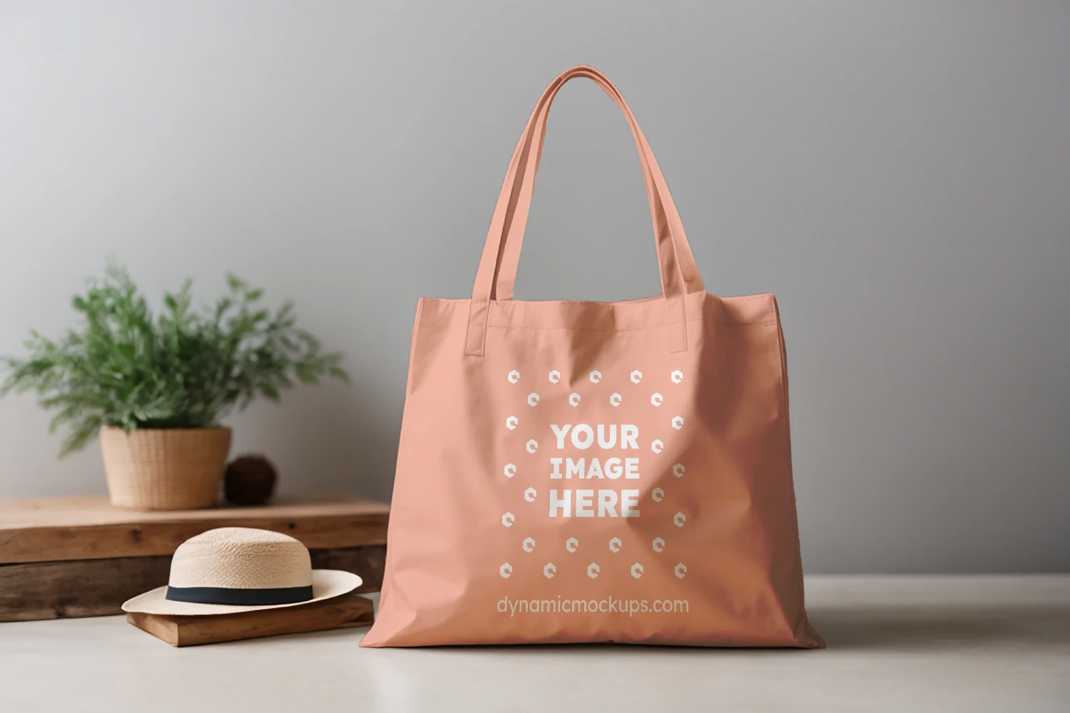 Peach Canvas Tote Bag Mockup Front View Template #633 + PSD | Use It Now