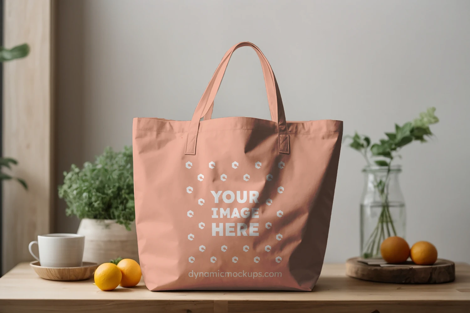 Peach Canvas Tote Bag Mockup Front View Template #657 + PSD | Use It Now
