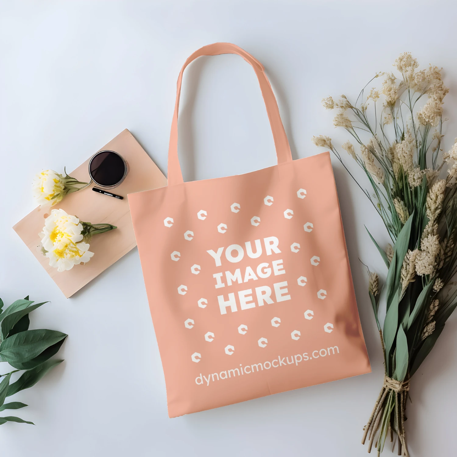 Peach Canvas Tote Bag Mockup Front View Template #662 + PSD | Use It Now