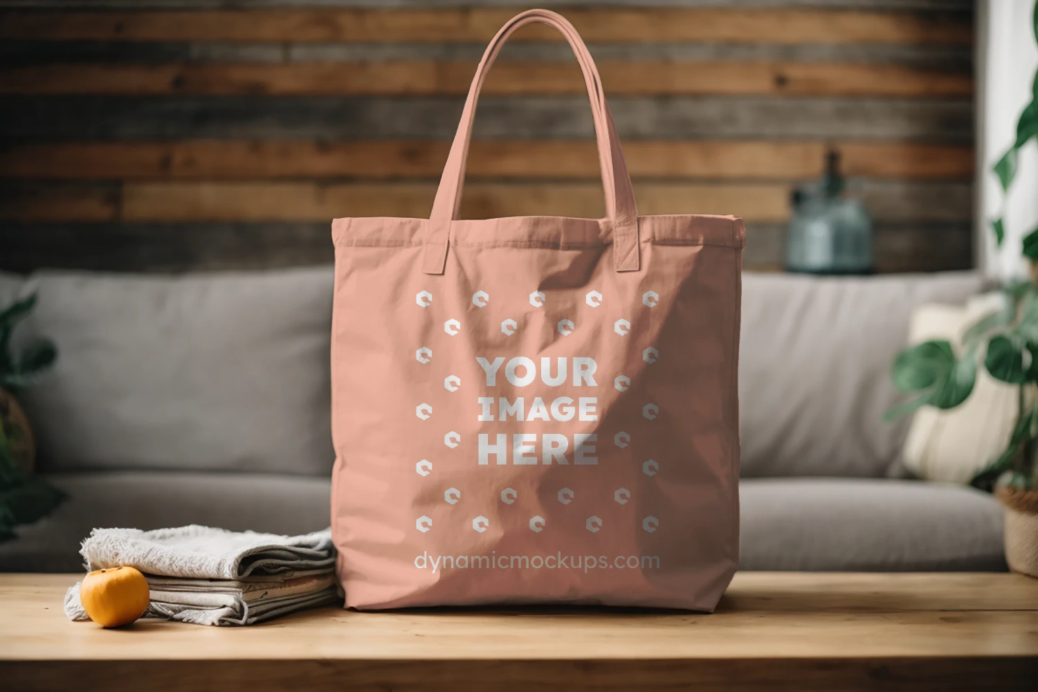 Peach Canvas Tote Bag Mockup Front View Template #667 + PSD | Use It Now