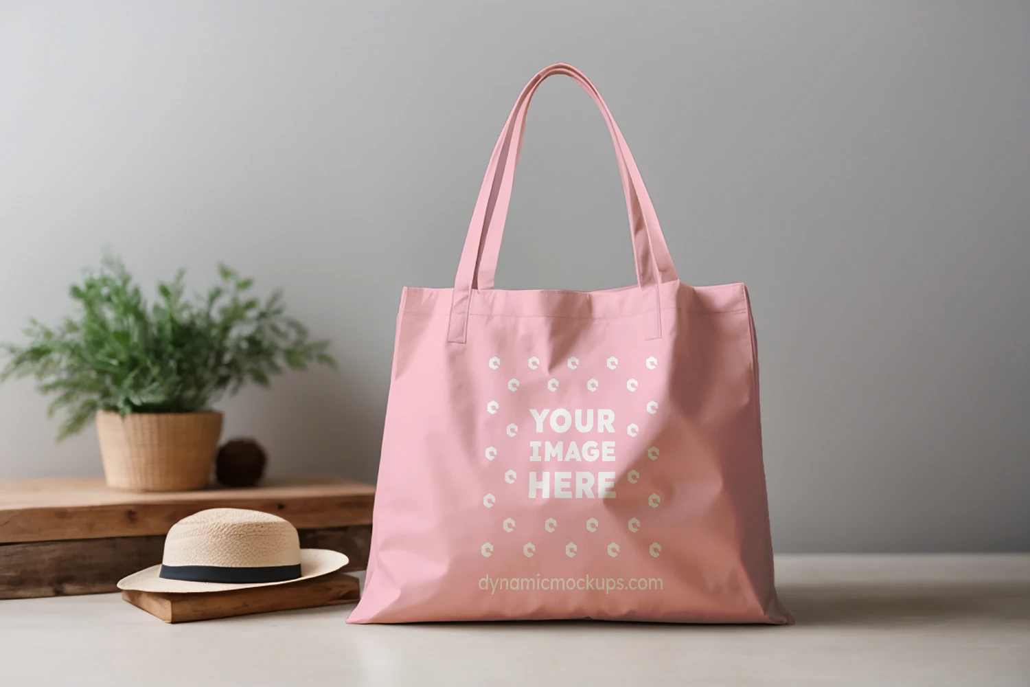 Pink Canvas Tote Bag Mockup Front View Template #633 + PSD | Use It Now