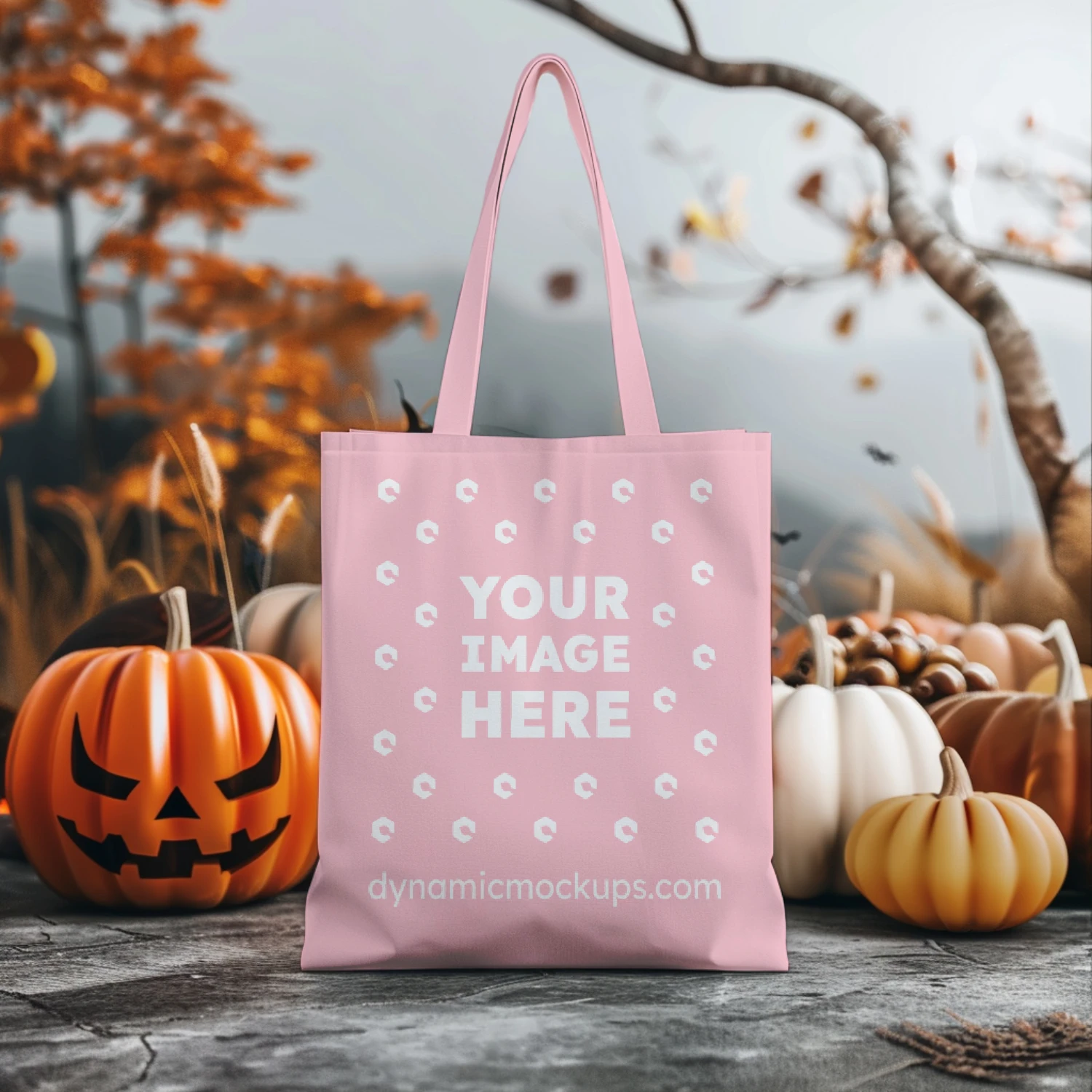 Pink Canvas Tote Bag Mockup Front View Template #651 + PSD | Use It Now