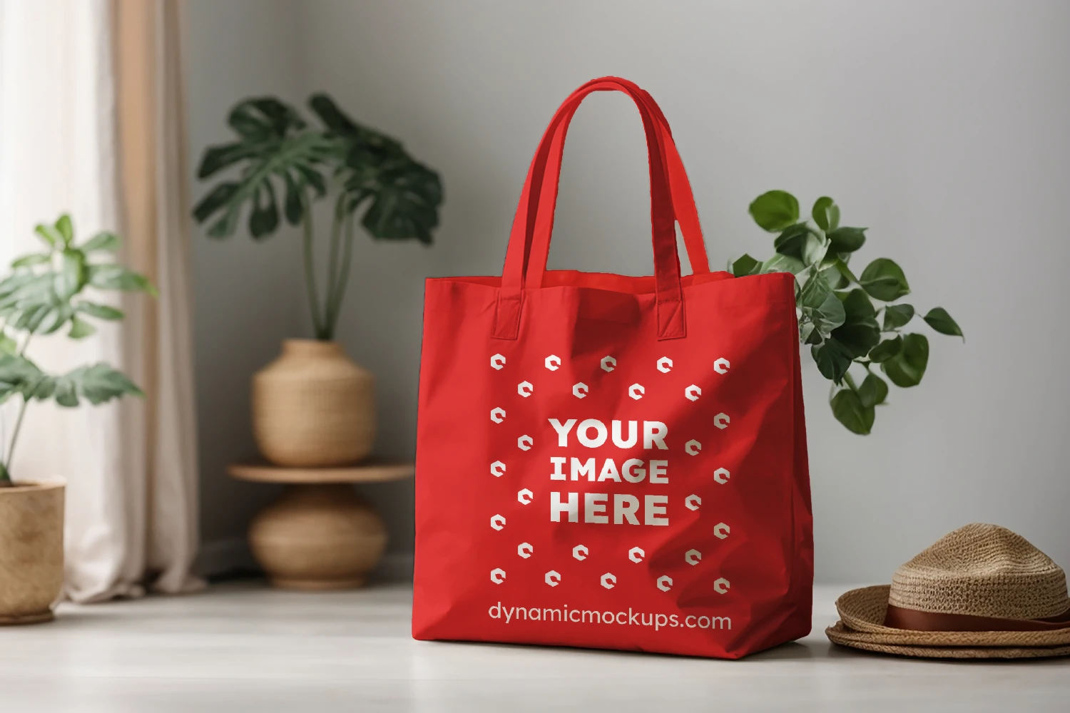 Red Canvas Tote Bag Mockup Front View Template #660 + PSD | Use It Now