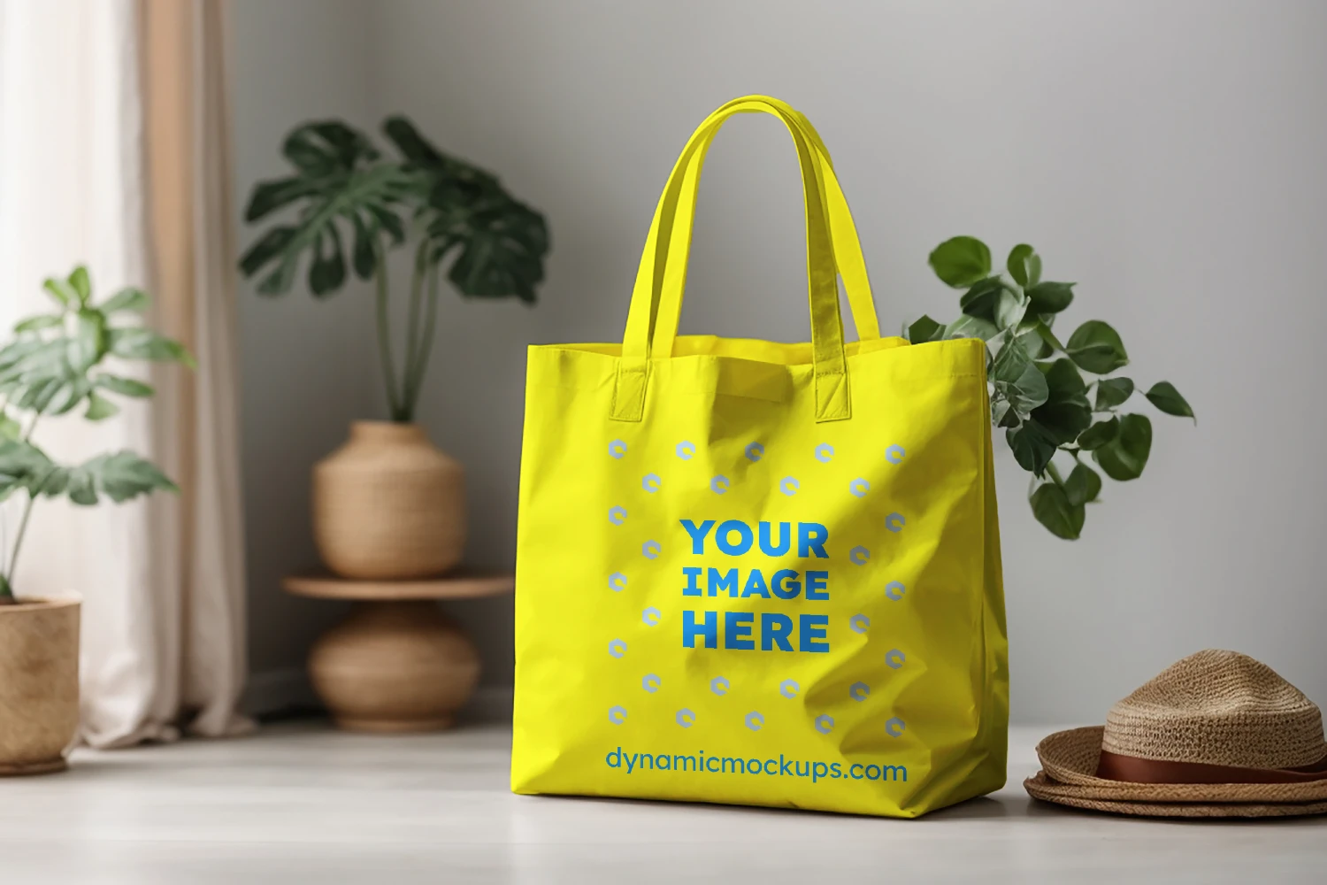 Yellow Canvas Tote Bag Mockup Front View Template #660 + PSD | Use It Now