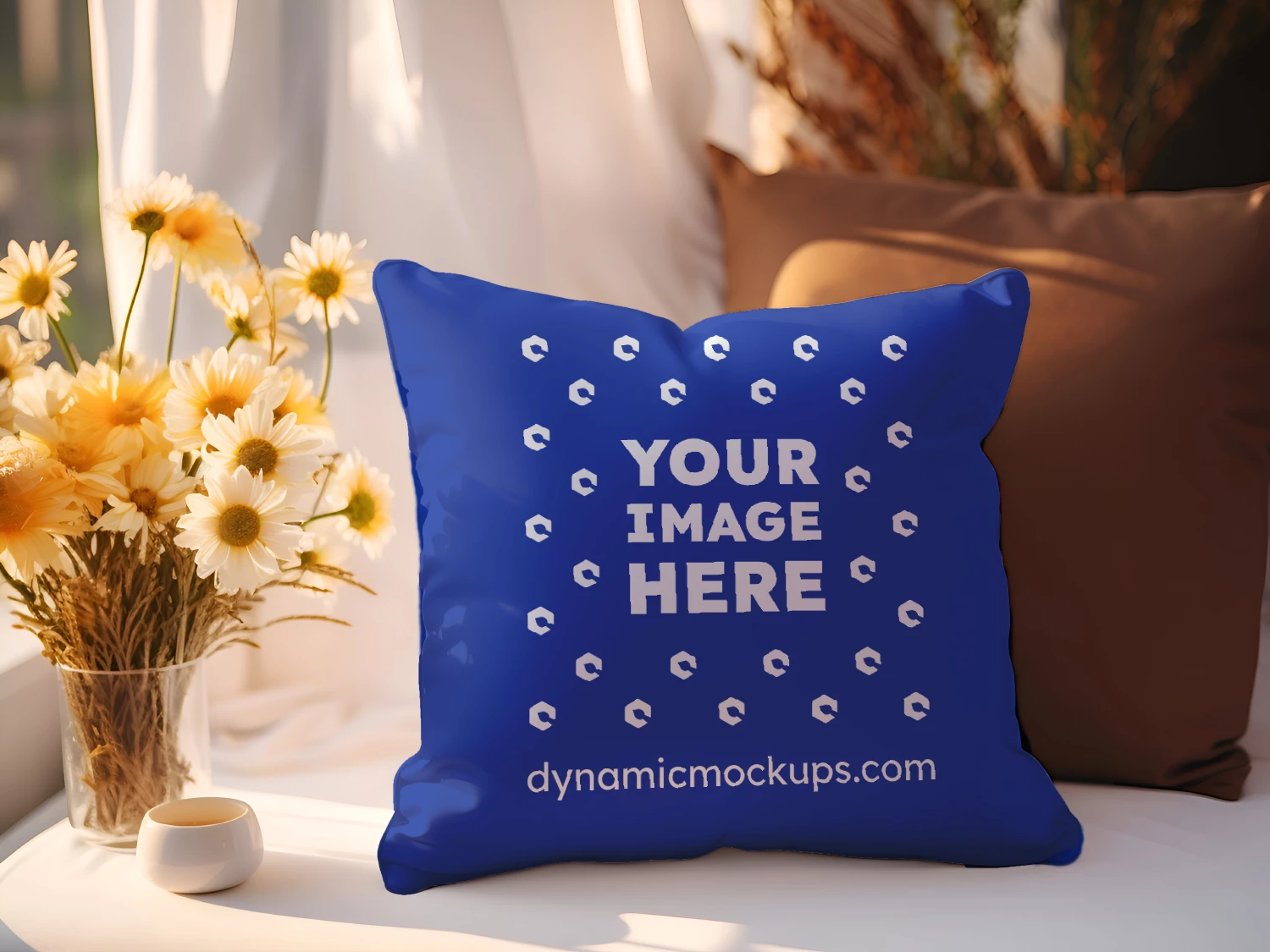 Dark Blue Square Pillow Cover Mockup Template #1518 + PSD | Use It Now