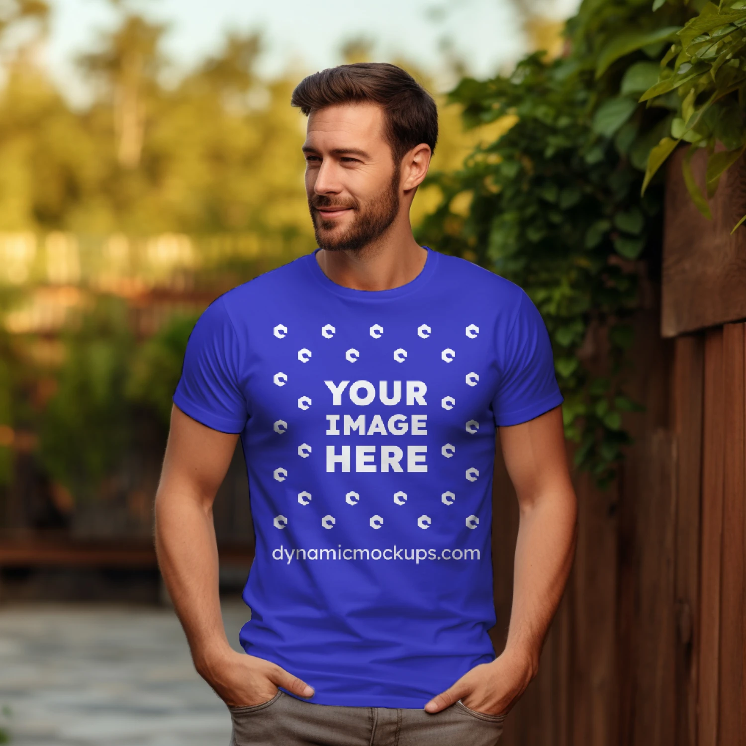 Man Wearing Blue T-shirt Mockup Front View Template #728 + PSD | Use It Now