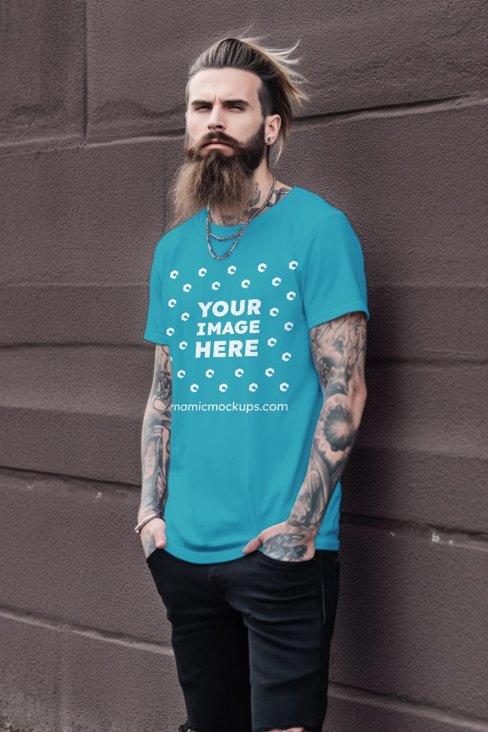 Man Wearing Teal T-shirt Mockup Front View Template #1657 + PSD | Use ...