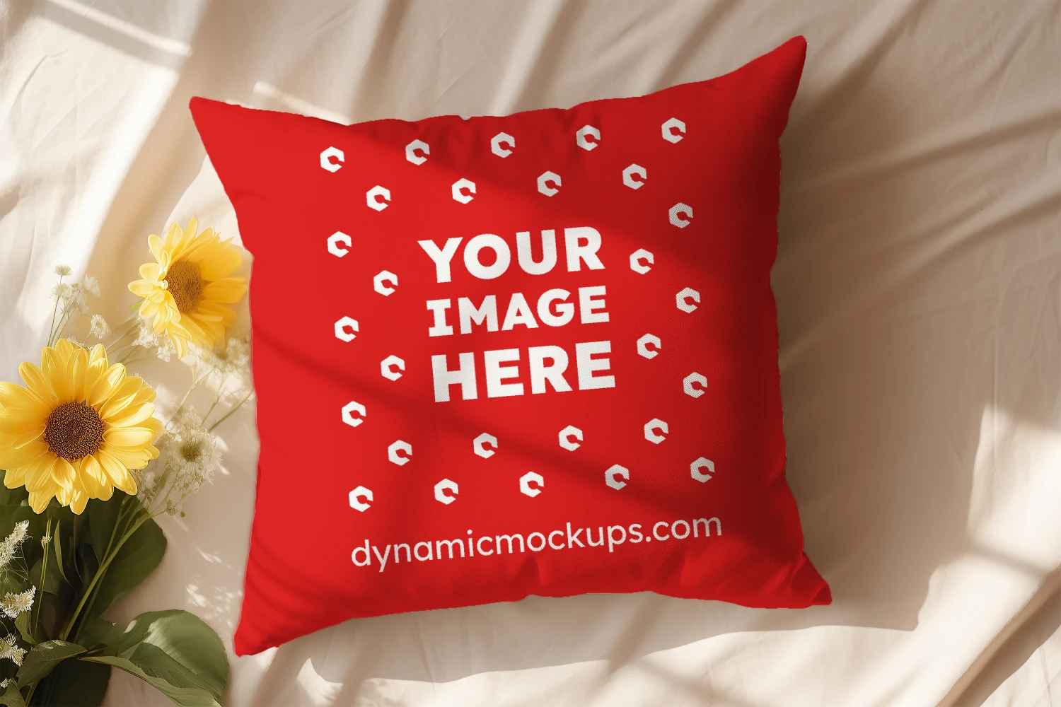 Red Square Pillow Cover Mockup Template #1510 + PSD | Use It Now