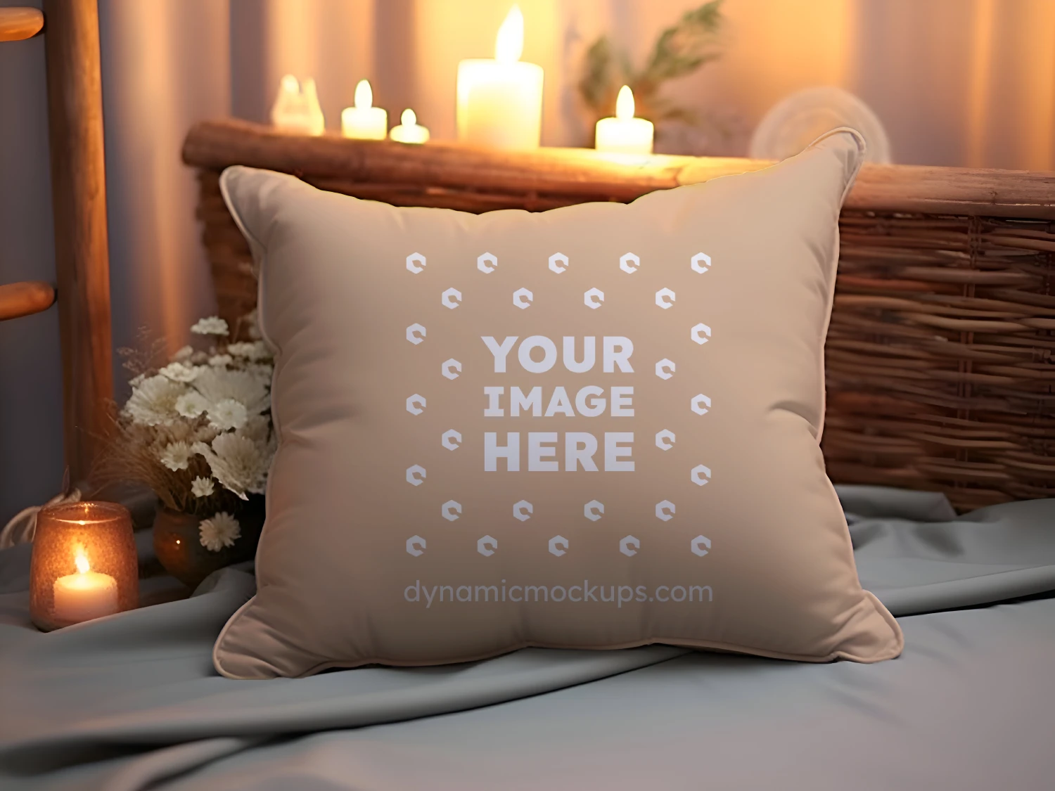 Tan Square Pillow Cover Mockup Template #1495 + PSD | Use It Now
