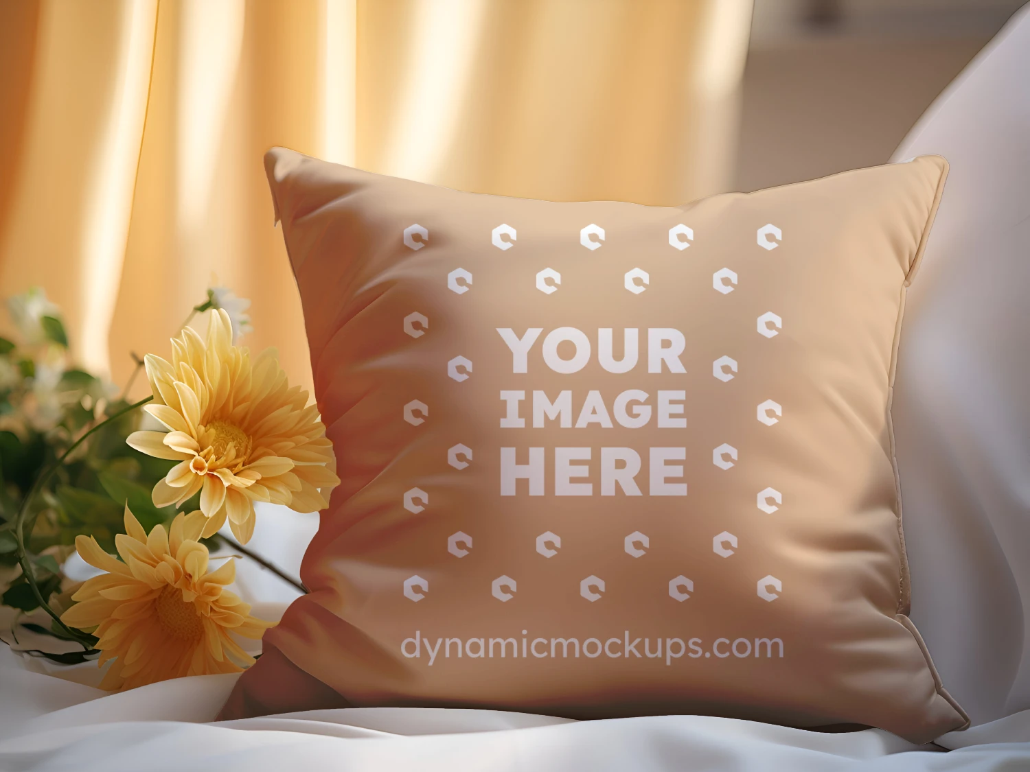 Tan Square Pillow Cover Mockup Template #1498 + PSD | Use It Now