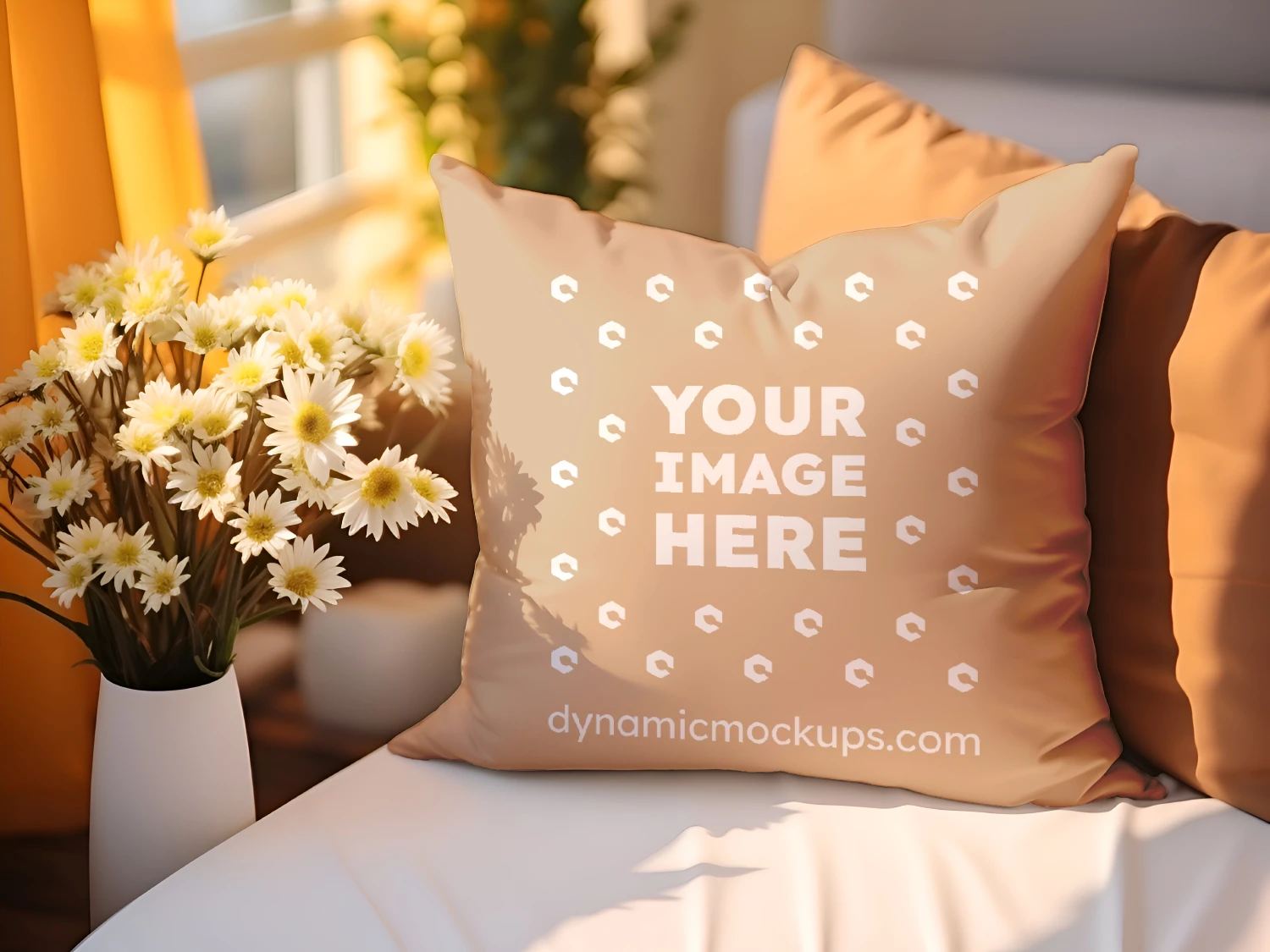 Tan Square Pillow Cover Mockup Template #1505 + PSD | Use It Now