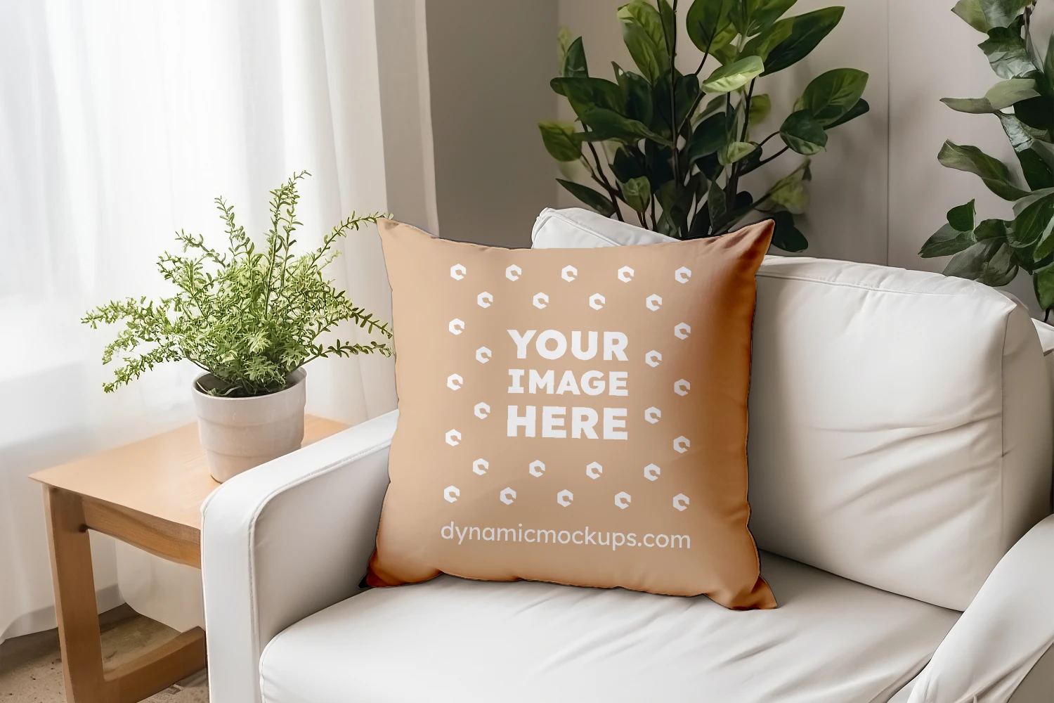 Tan Square Pillow Cover Mockup Template #1508 + PSD | Use It Now