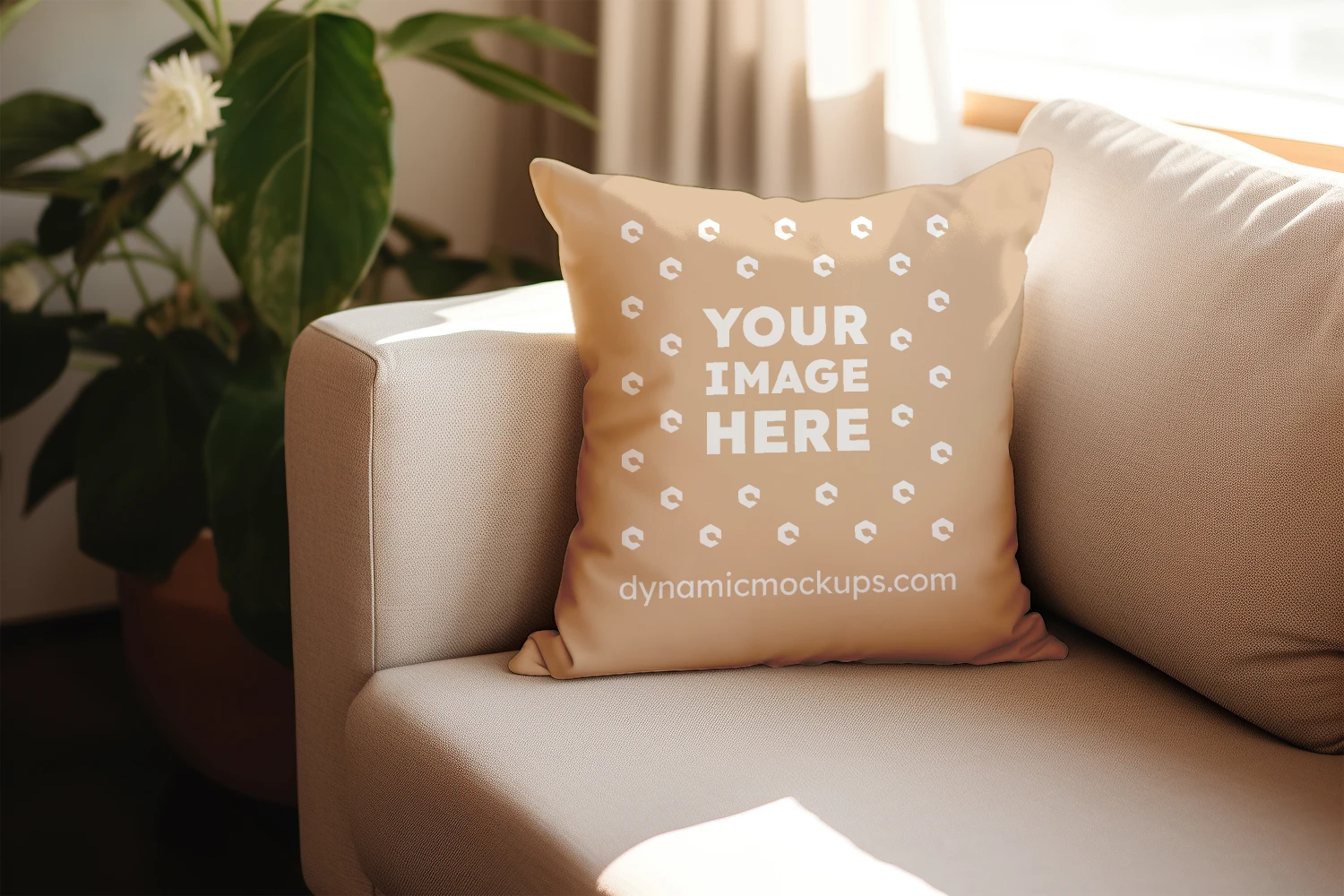 Tan Square Pillow Cover Mockup Template #1519 + PSD | Use It Now