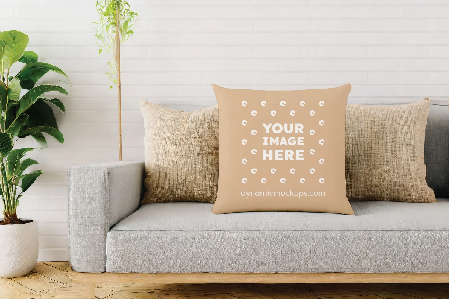 Tan Square Pillow Cover Mockup Template #1533 + PSD | Use It Now