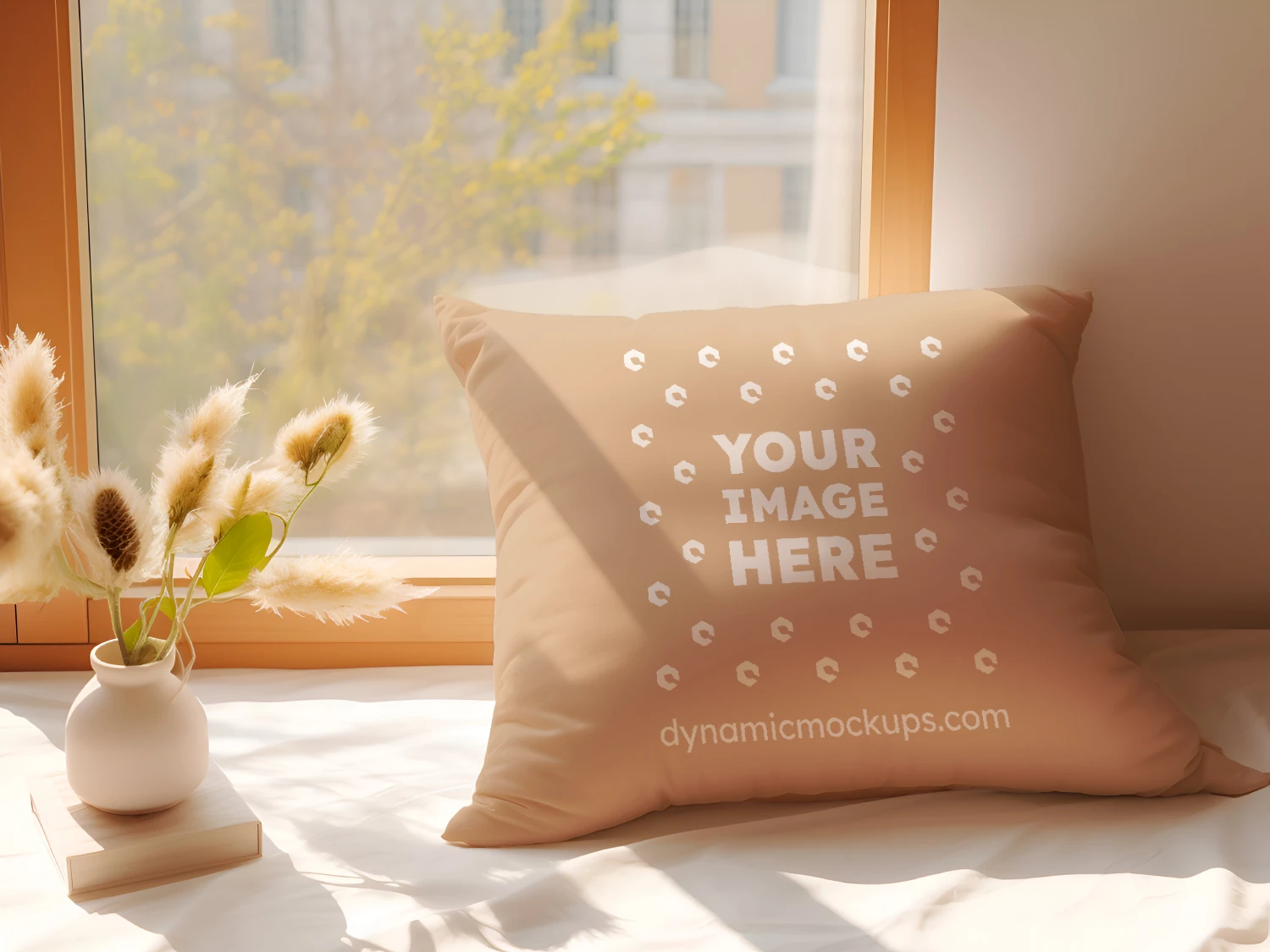 Tan Square Pillow Cover Mockup Template #1538 + PSD | Use It Now