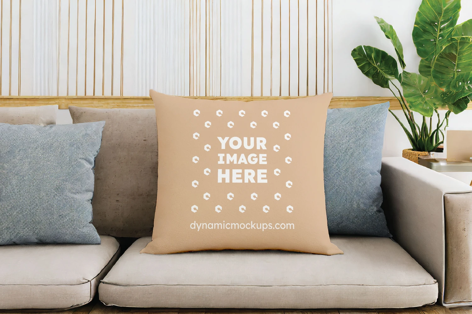 Tan Square Pillow Cover Mockup Template #1543 + PSD | Use It Now