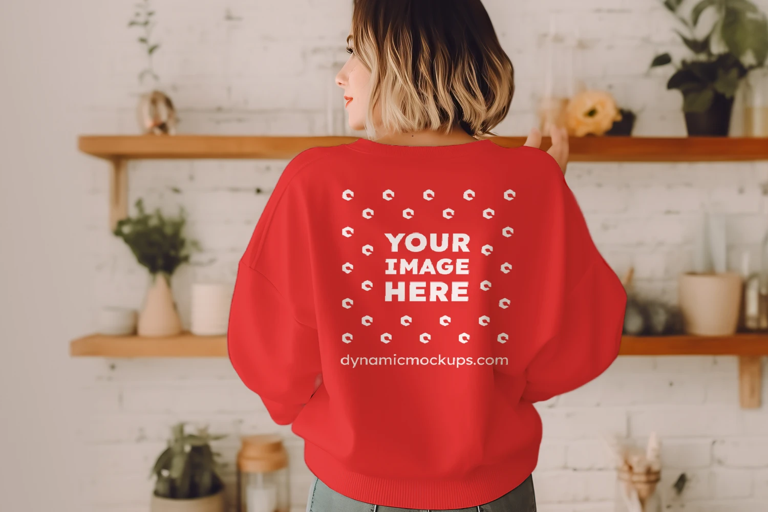 Woman Wearing Red Sweatshirt Mockup Back View Template #991 + PSD | Use ...