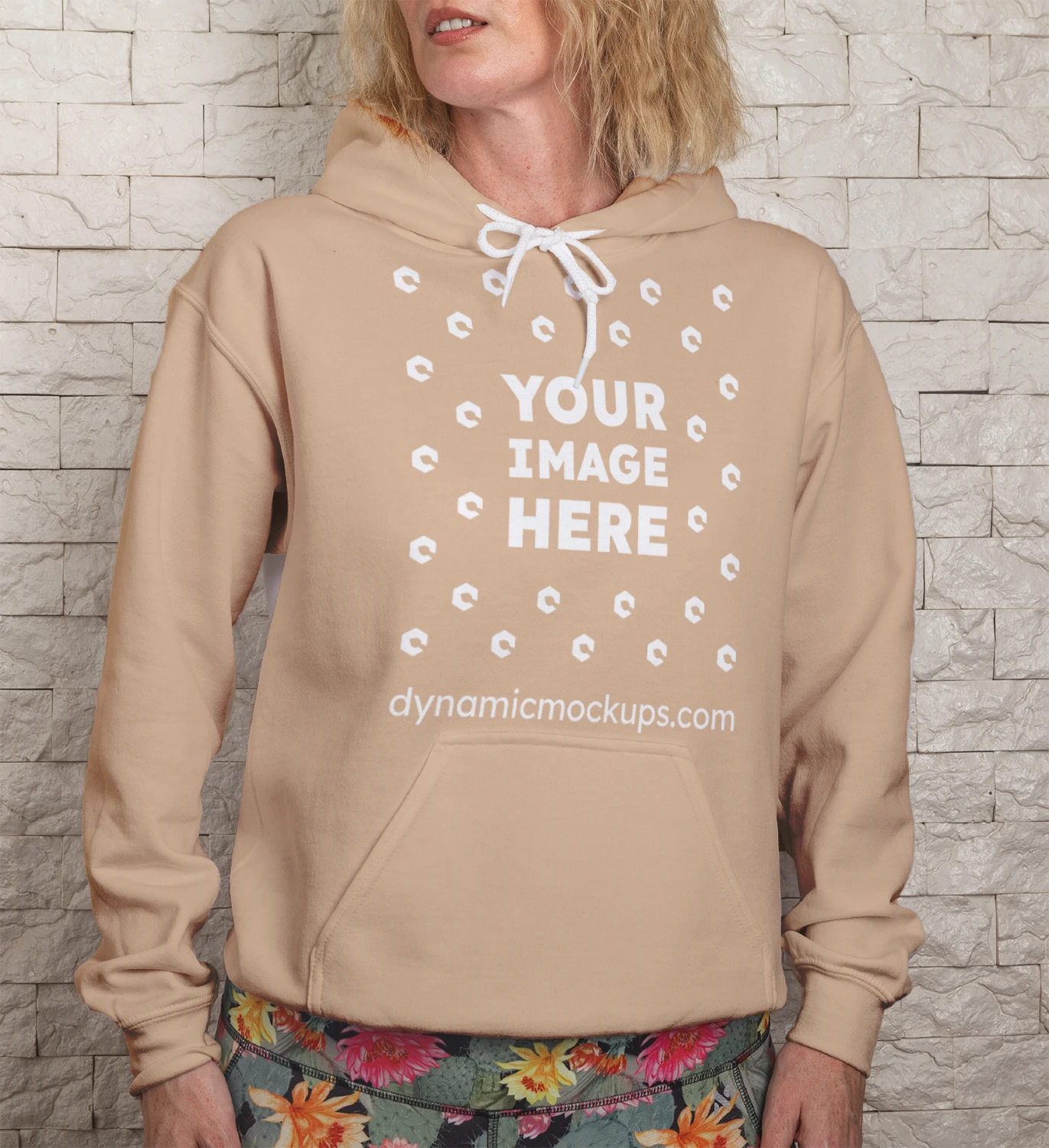 Woman Wearing Tan Hoodie Mockup Front View Template #2312 + PSD | Use ...