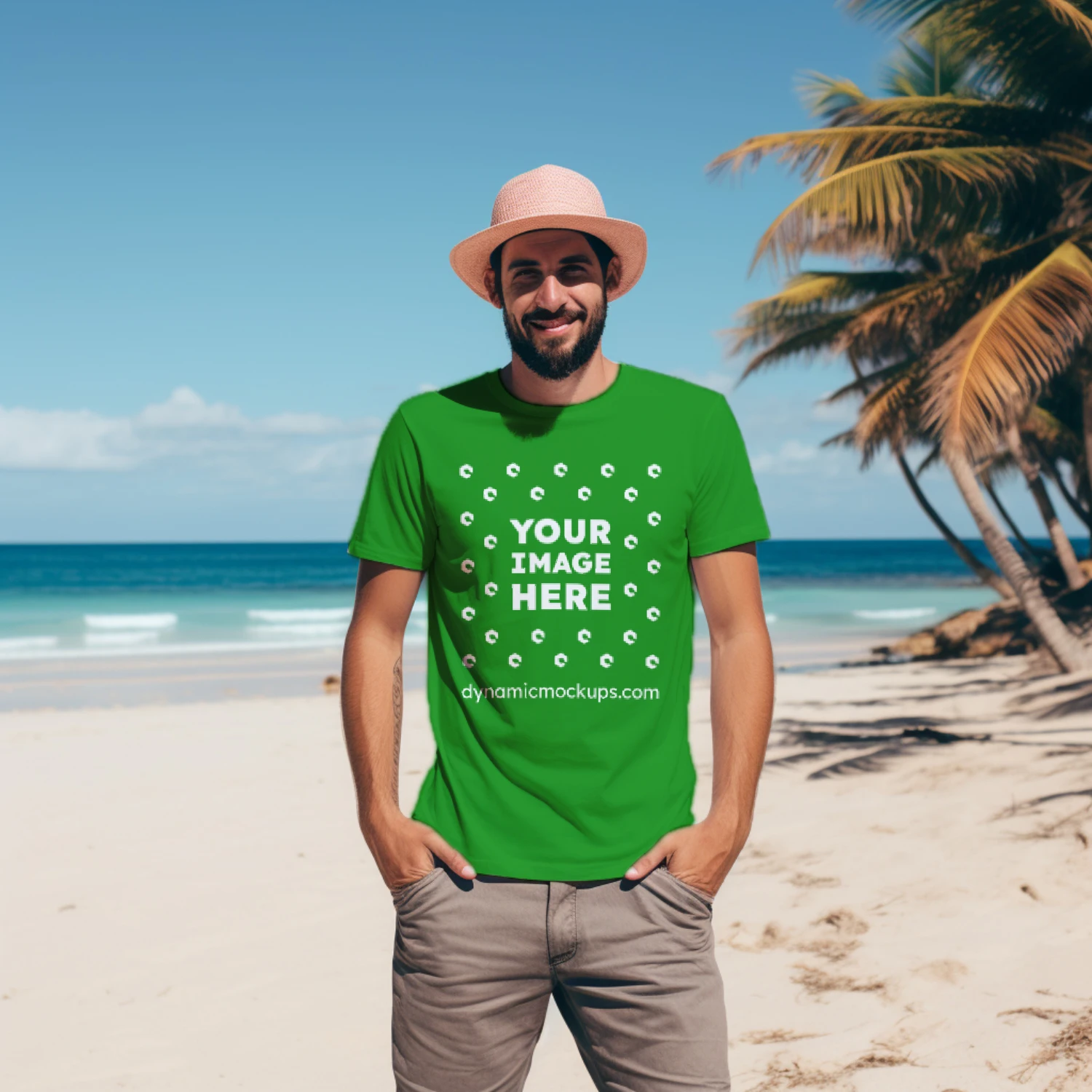 Man Wearing Green T-shirt Mockup Front View Template #3386 + PSD | Use ...