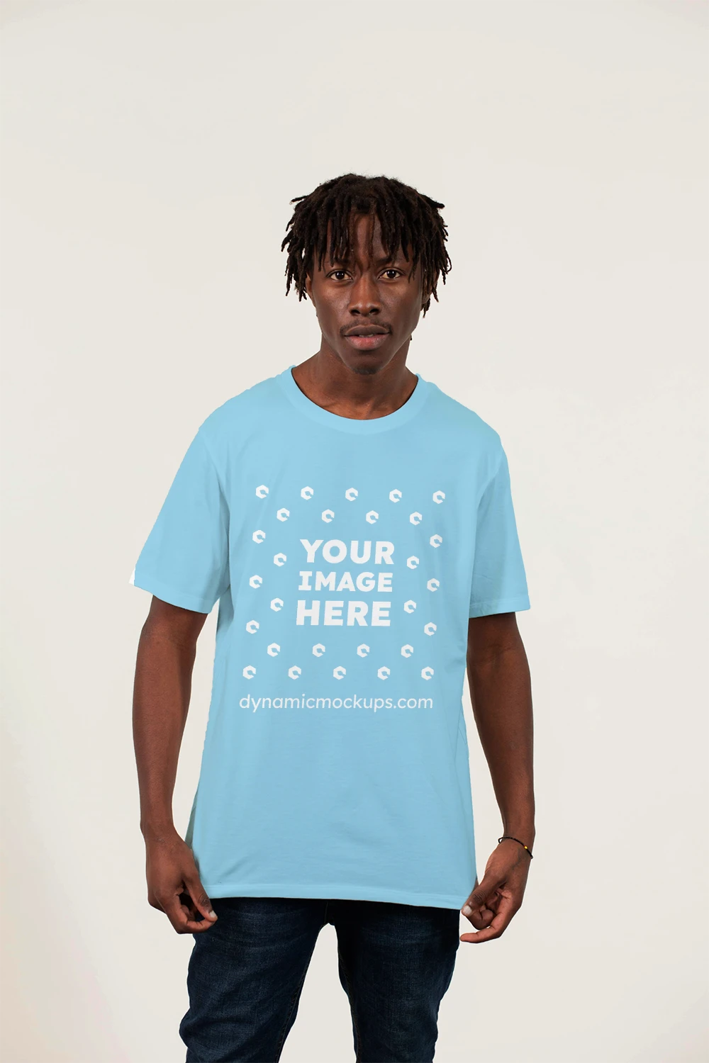 Man Wearing Sky Blue T-shirt Mockup Front View Template #3360 + PSD ...
