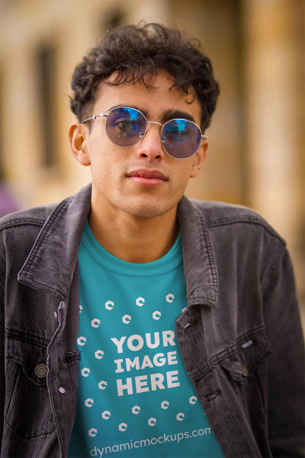 Man Wearing Teal T-shirt Mockup Front View Template #3351 + PSD | Use ...