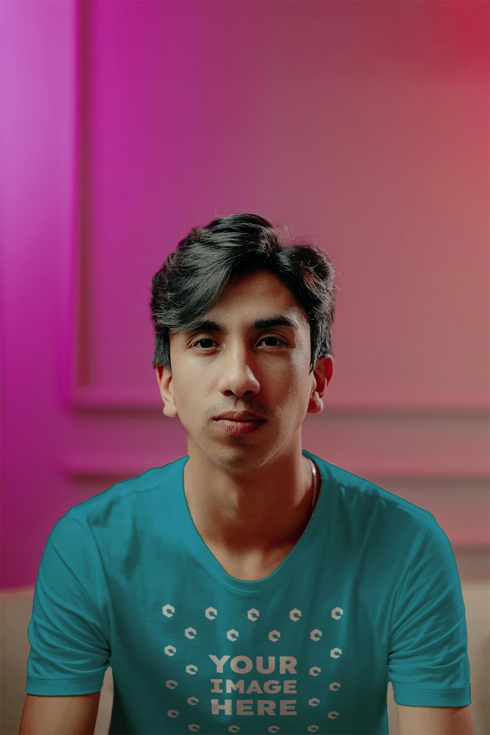 Man Wearing Teal T-shirt Mockup Front View Template #3800 + PSD | Use ...