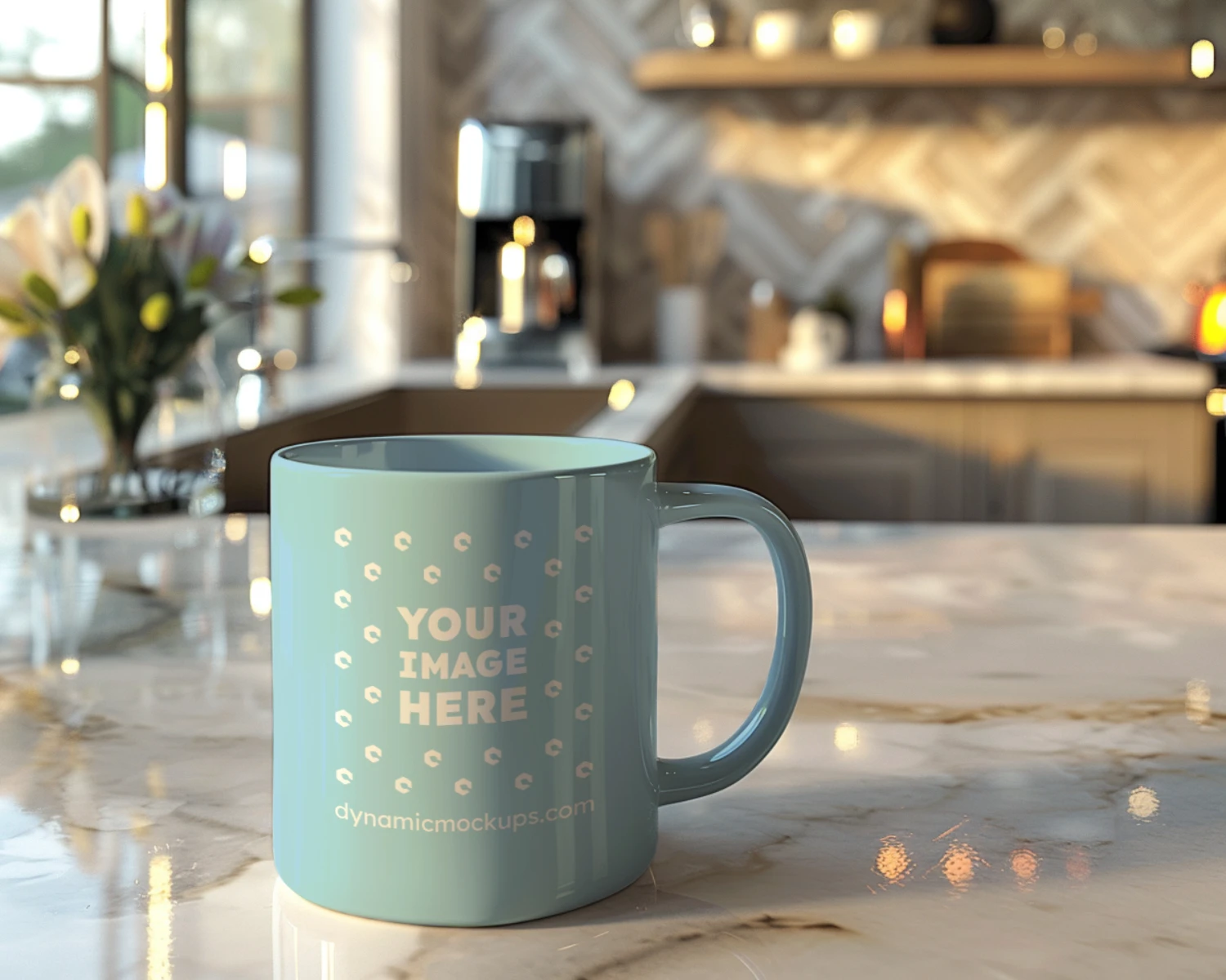 11oz Blank Light Blue Ceramic Coffee Mug Mockup Template
