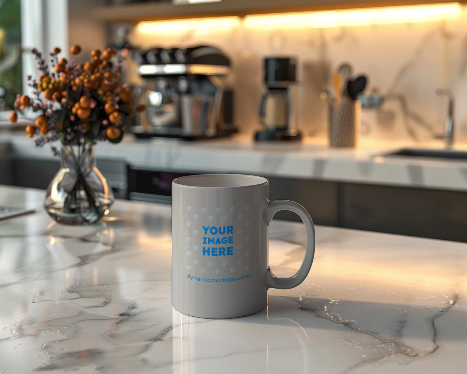 11oz Blank Light Gray Ceramic Coffee Mug Mockup Template