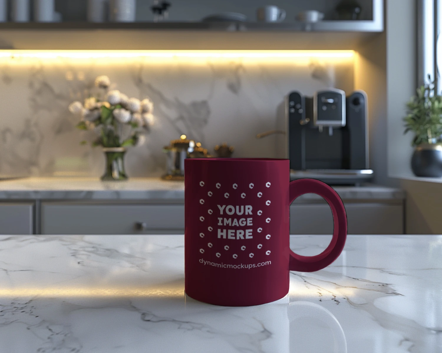 11oz Blank Maroon Ceramic Coffee Mug Mockup Template