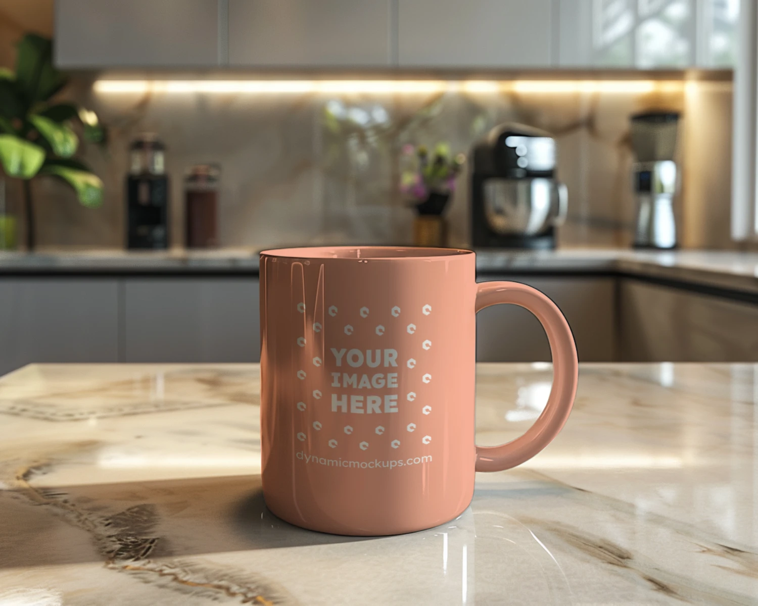 11oz Blank Peach Ceramic Coffee Mug Mockup Template