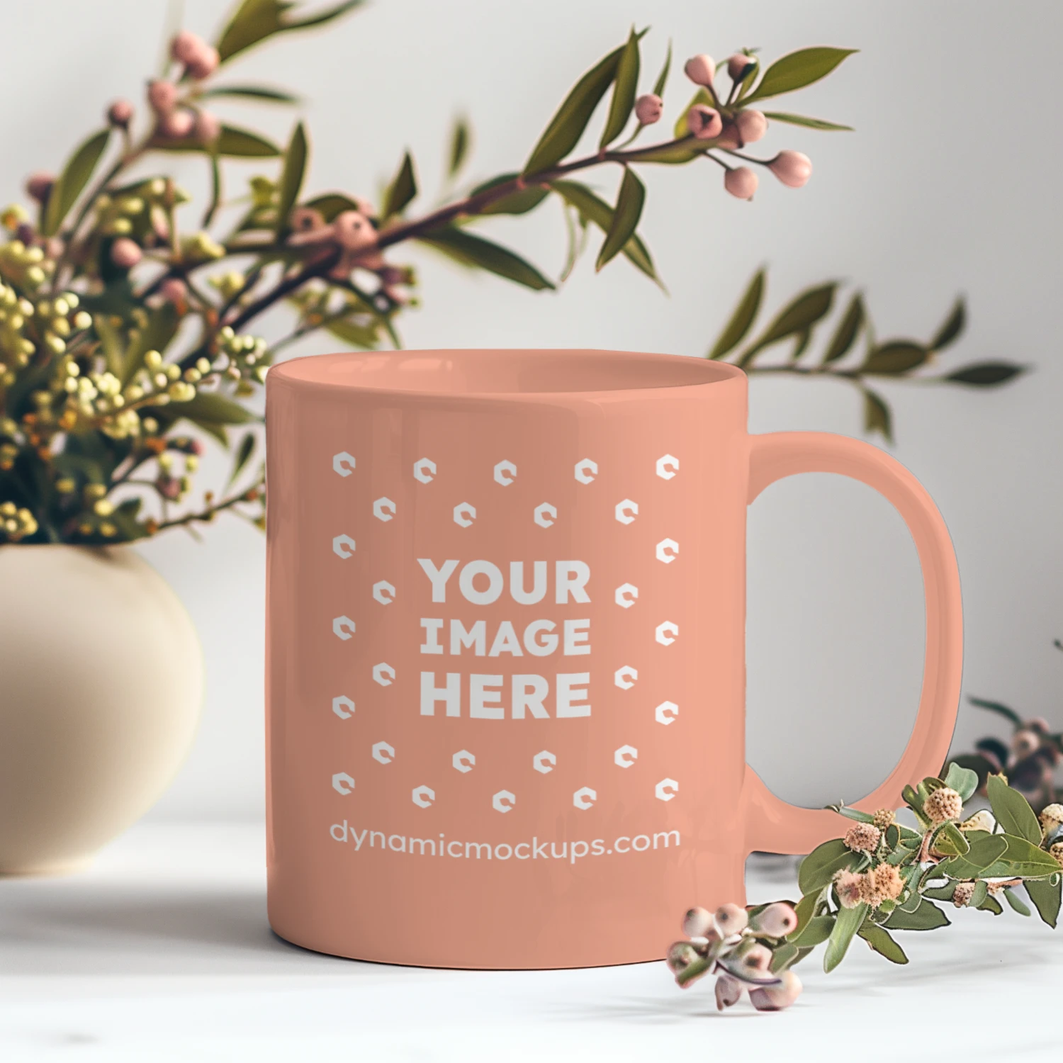 11oz Blank Peach Ceramic Coffee Mug Mockup Template