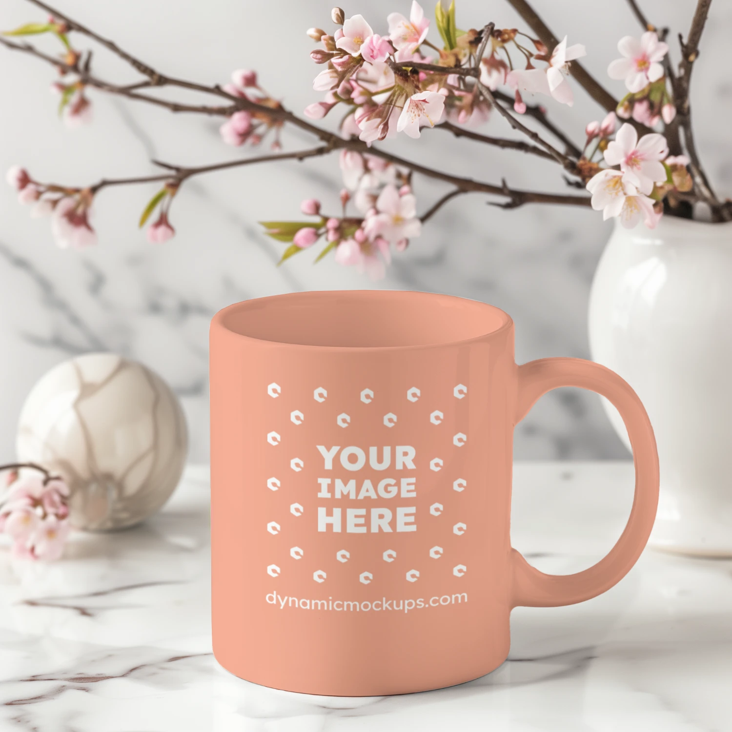 11oz Blank Peach Ceramic Coffee Mug Mockup Template