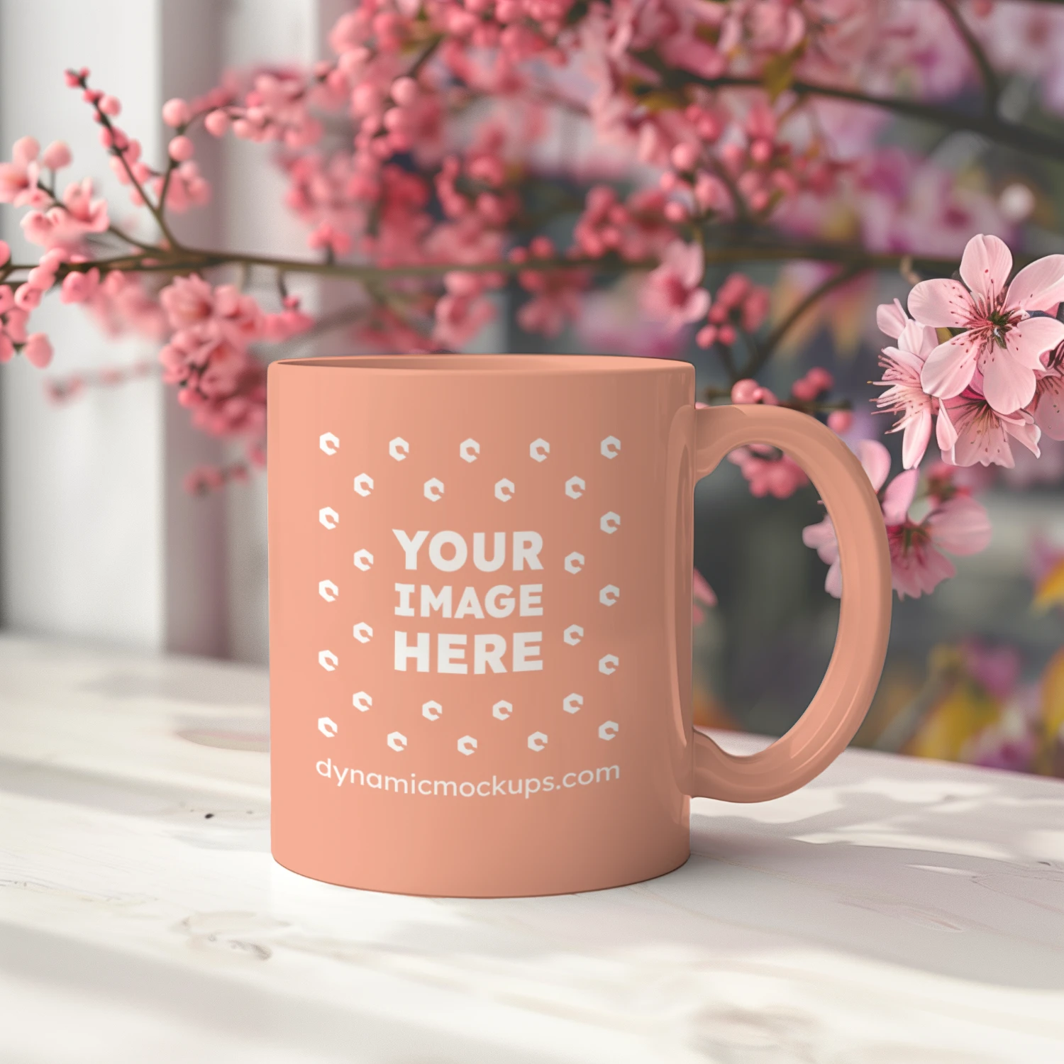 11oz Blank Peach Ceramic Coffee Mug Mockup Template