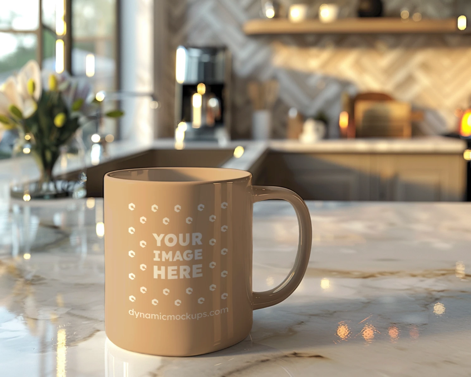 11oz Blank Tan Ceramic Coffee Mug Mockup Template