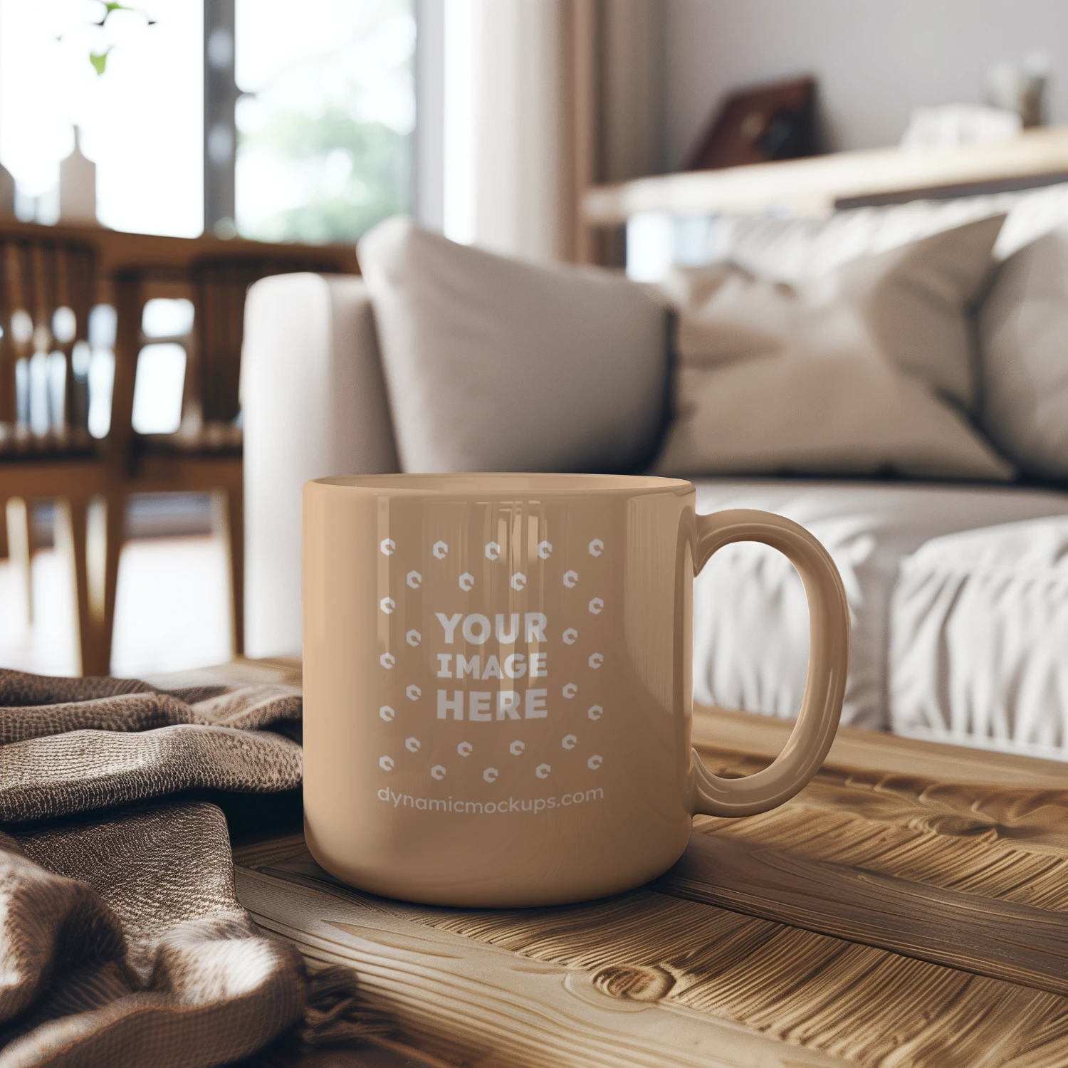 11oz Blank Tan Ceramic Coffee Mug Mockup Template