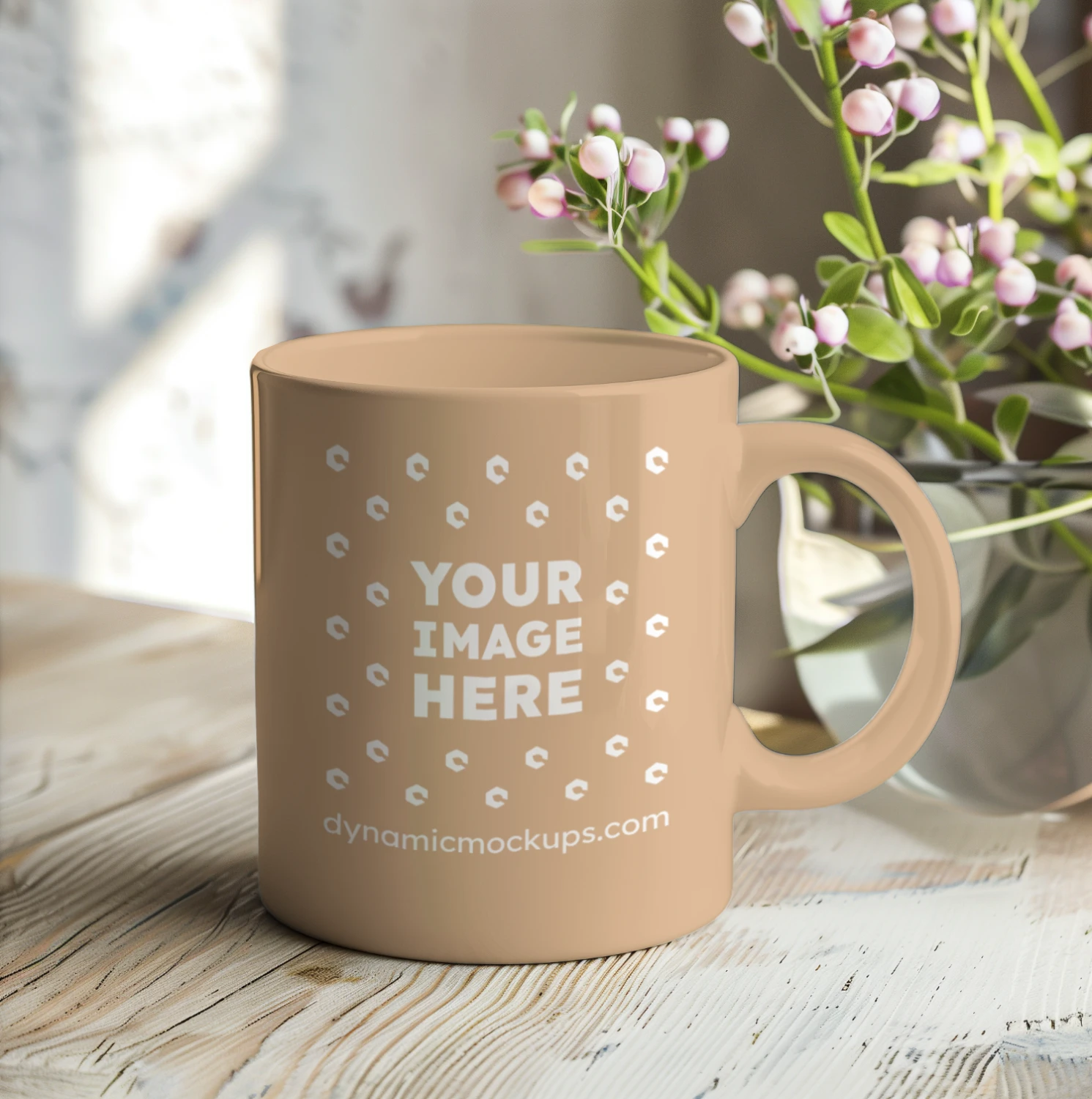 11oz Blank Tan Ceramic Coffee Mug Mockup Template