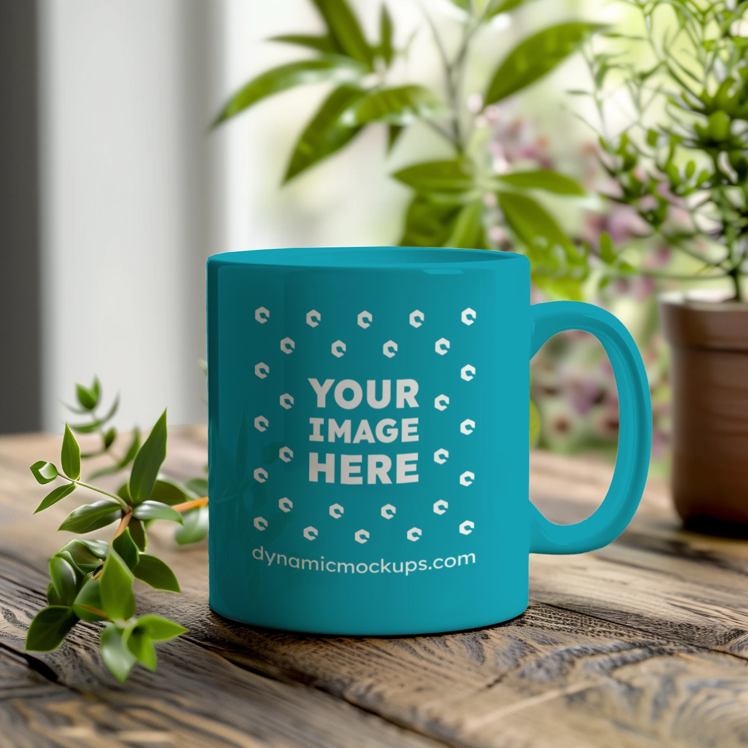 11oz Blank Teal Ceramic Coffee Mug Mockup Template