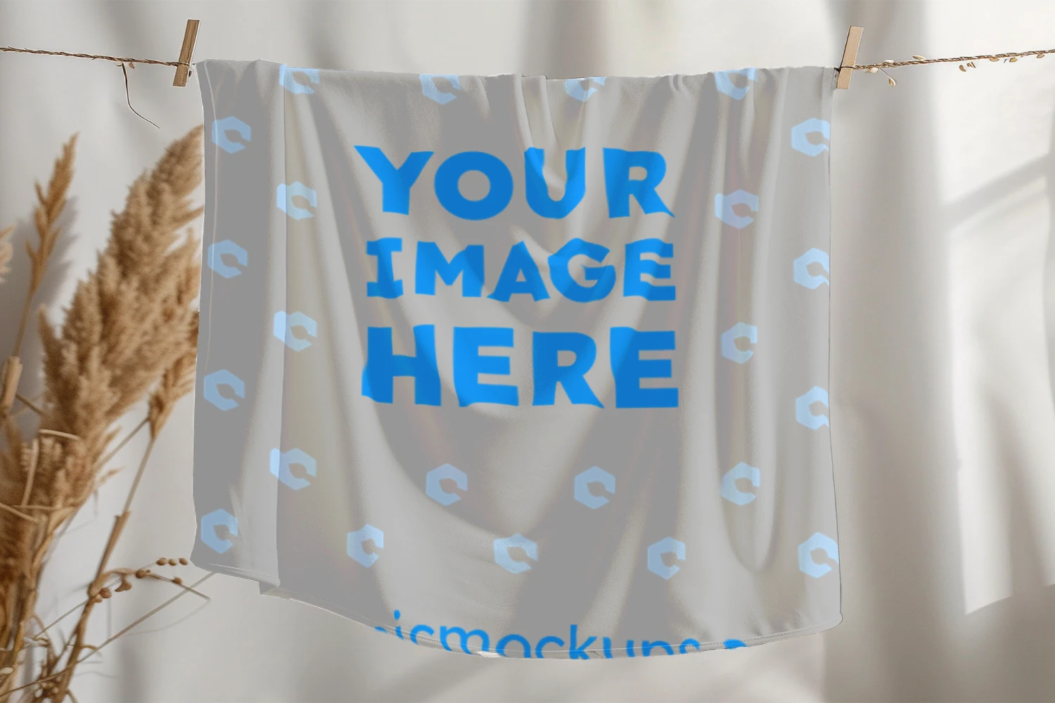 Light Gray Blanket Mockup Template #4233 + PSD | Use It Now