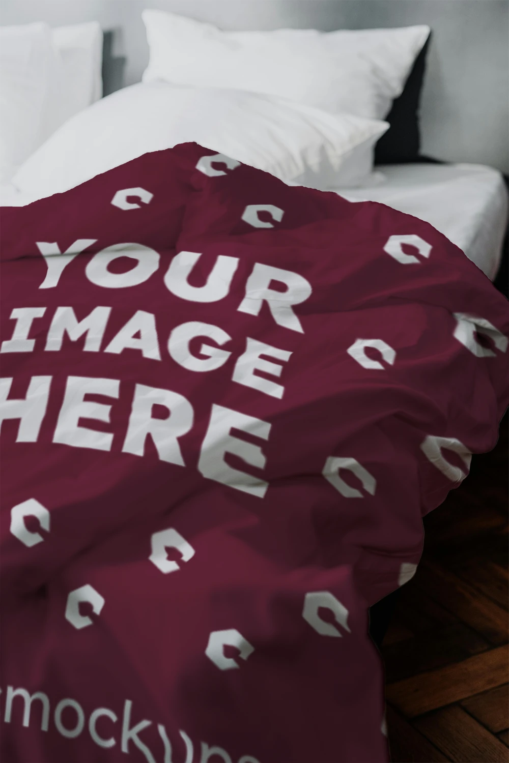 Maroon Blanket Mockup Template #4218 + PSD | Use It Now