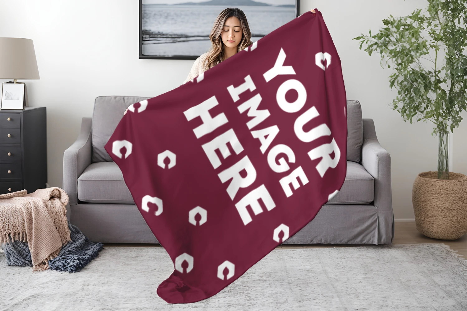 Maroon Blanket Mockup Template #4223 + PSD | Use It Now