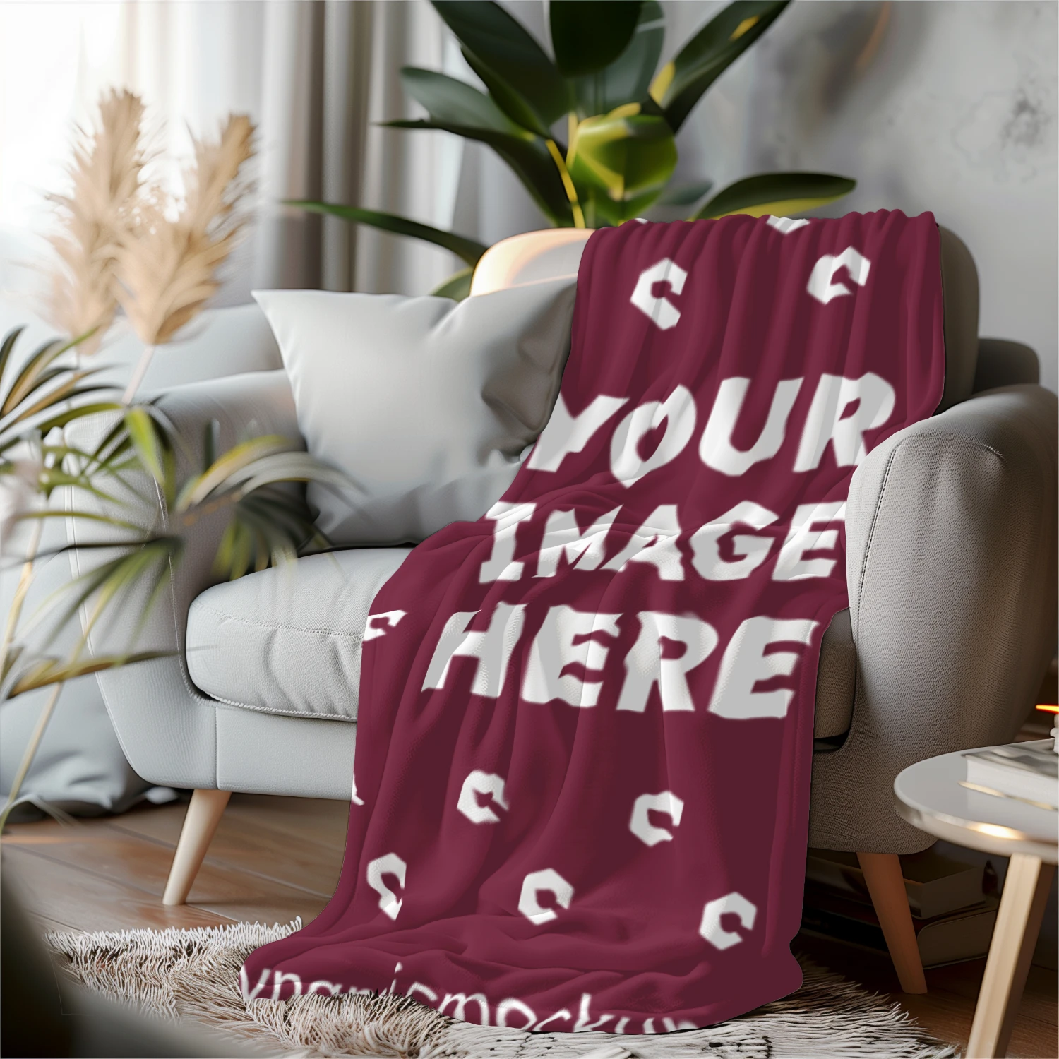 Maroon Blanket Mockup Template