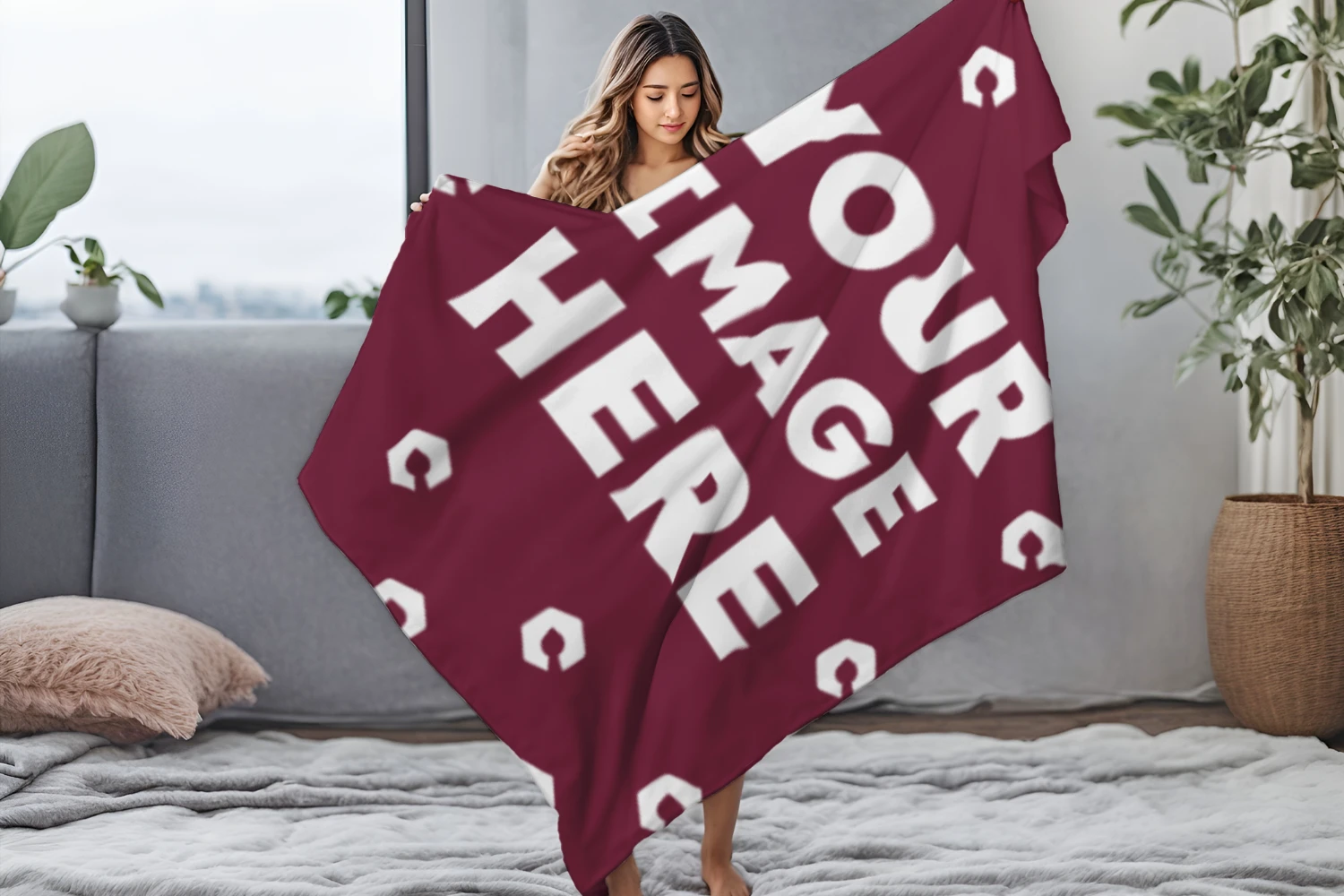 Maroon Blanket Mockup Template #4247 + PSD | Use It Now