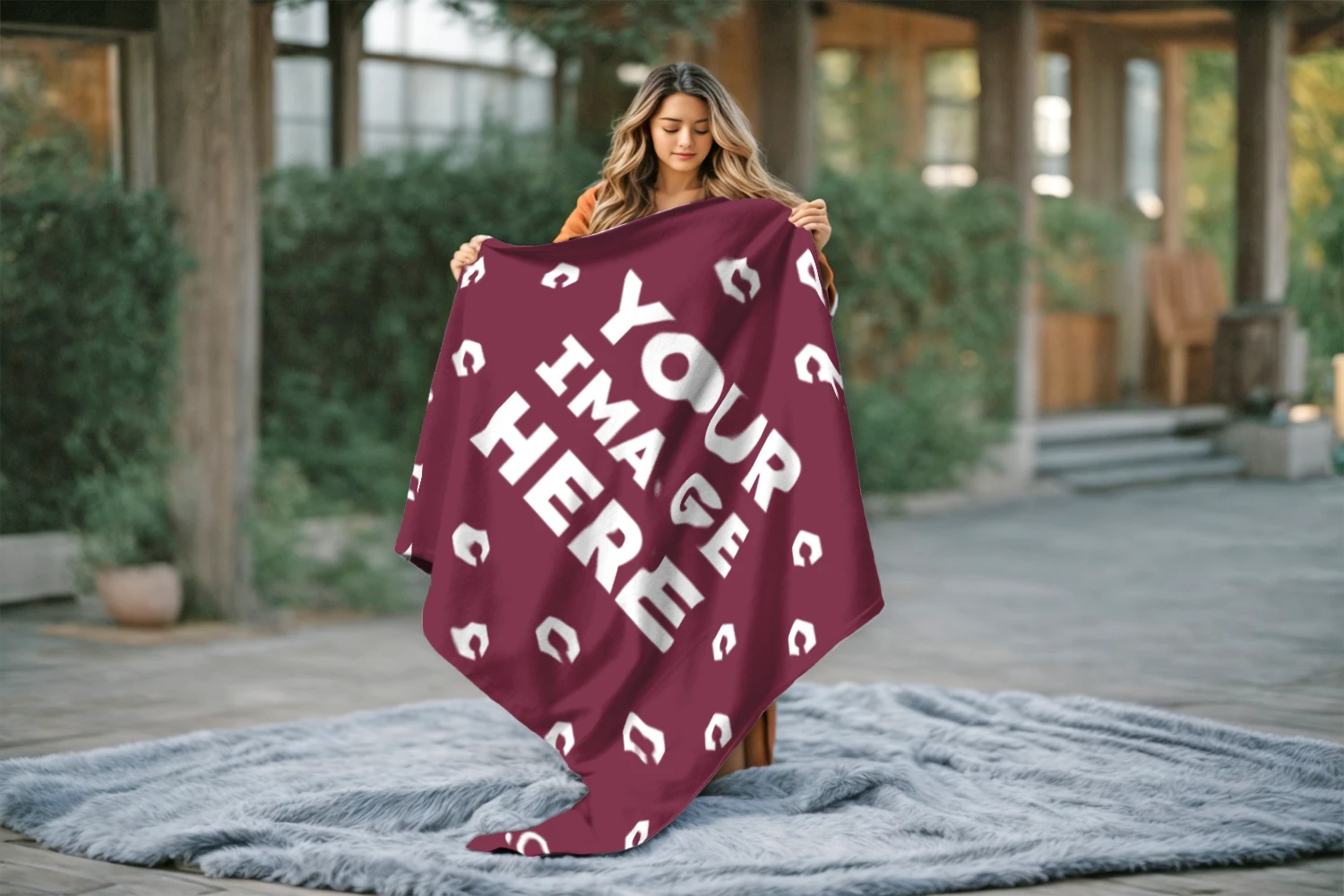 Maroon Blanket Mockup Template