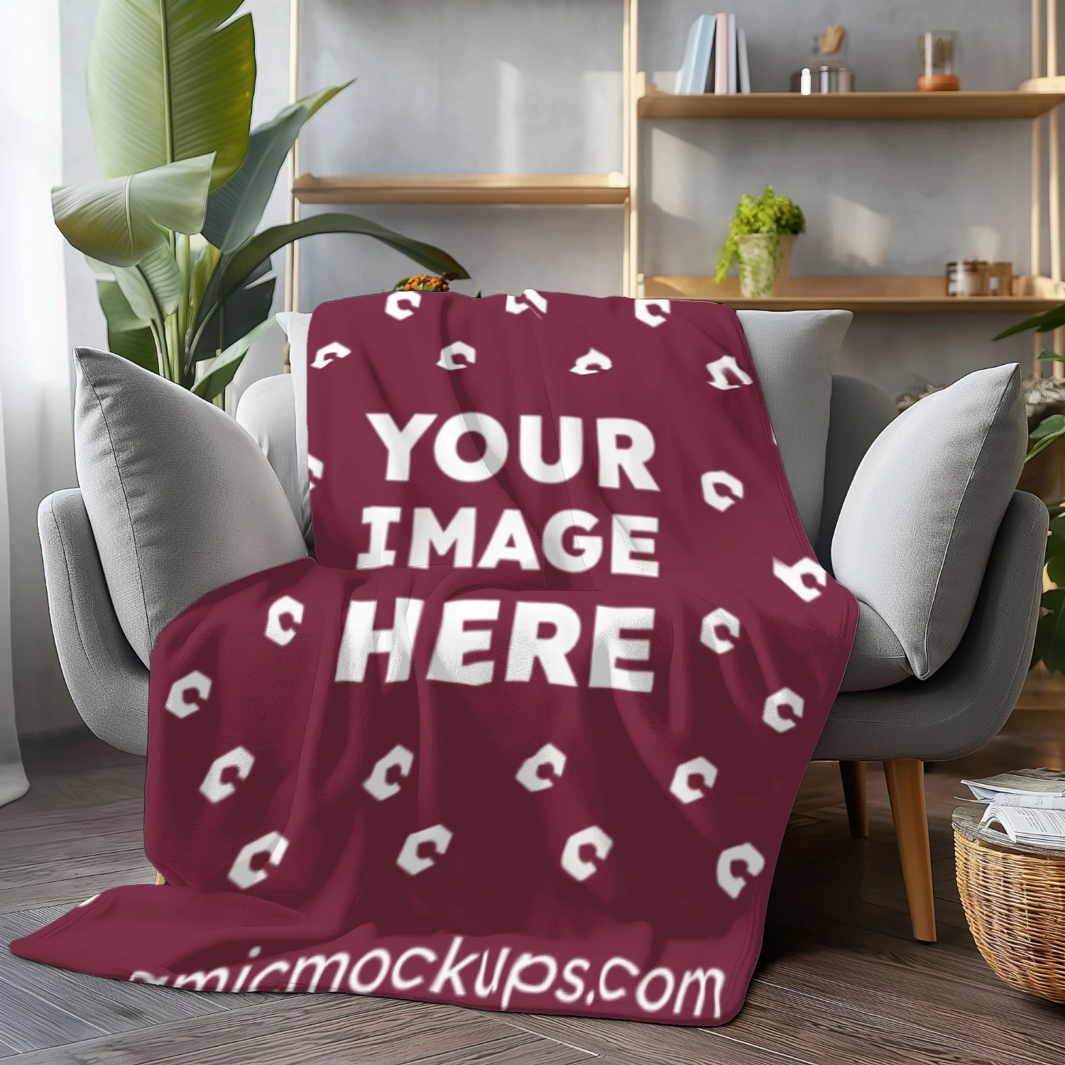 Maroon Blanket Mockup Template #4256 + PSD | Use It Now